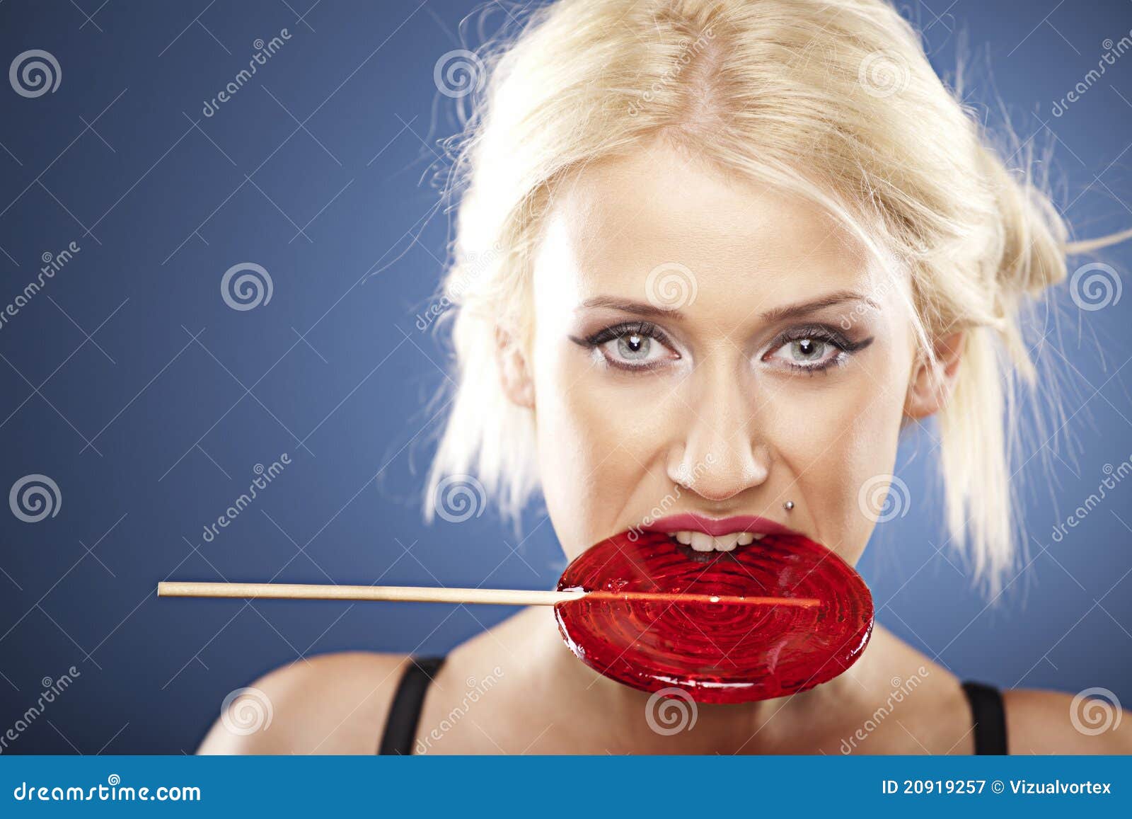 Bbeautiful Blonde Model with a Red Lollipop Stock Image - Image of ...