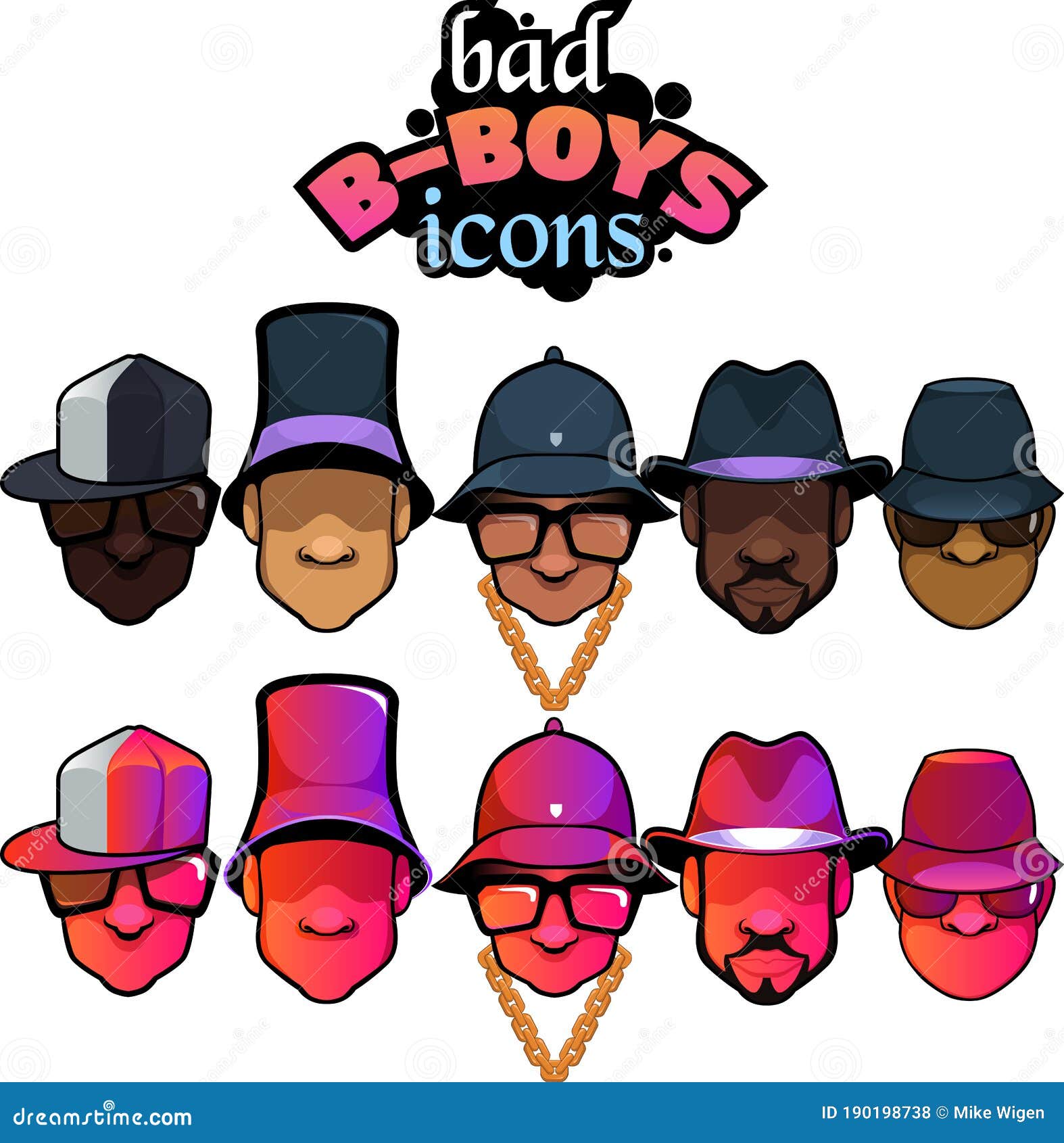 Bad B-boys Icons stock vector. Illustration of gold - 190198738