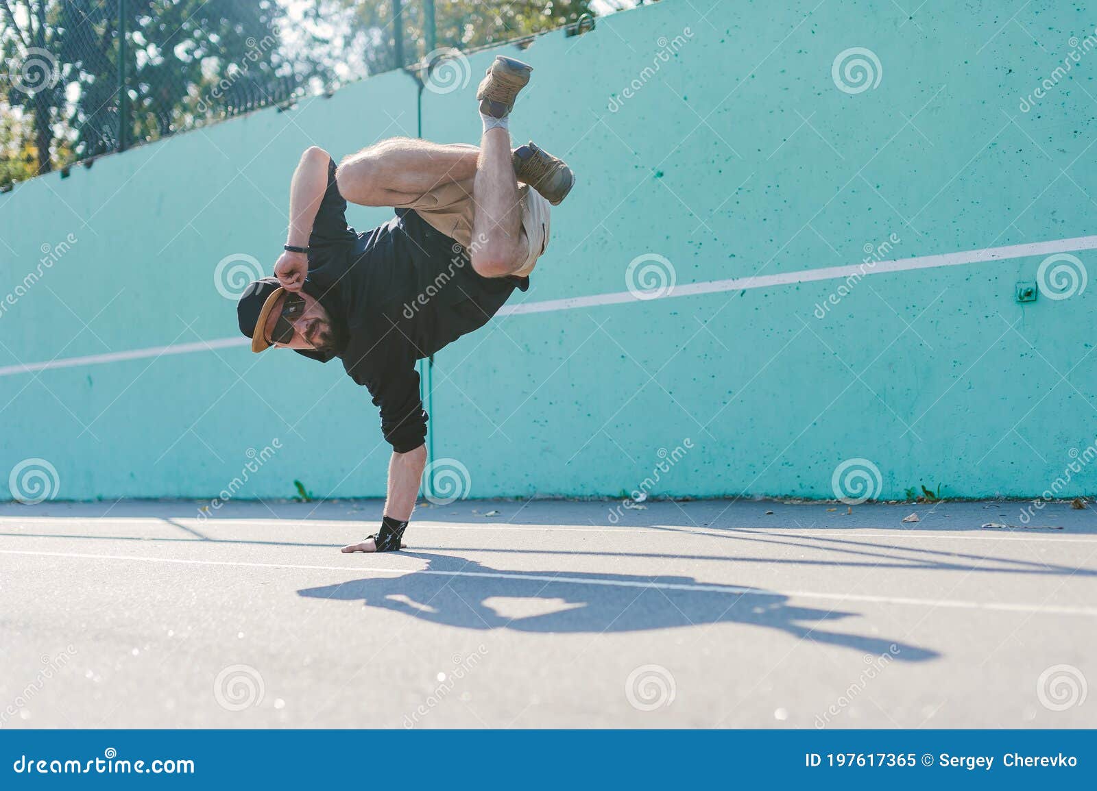 BBOY Dancing Breakdance Against a Blue Wall Stock Image - Image of ...