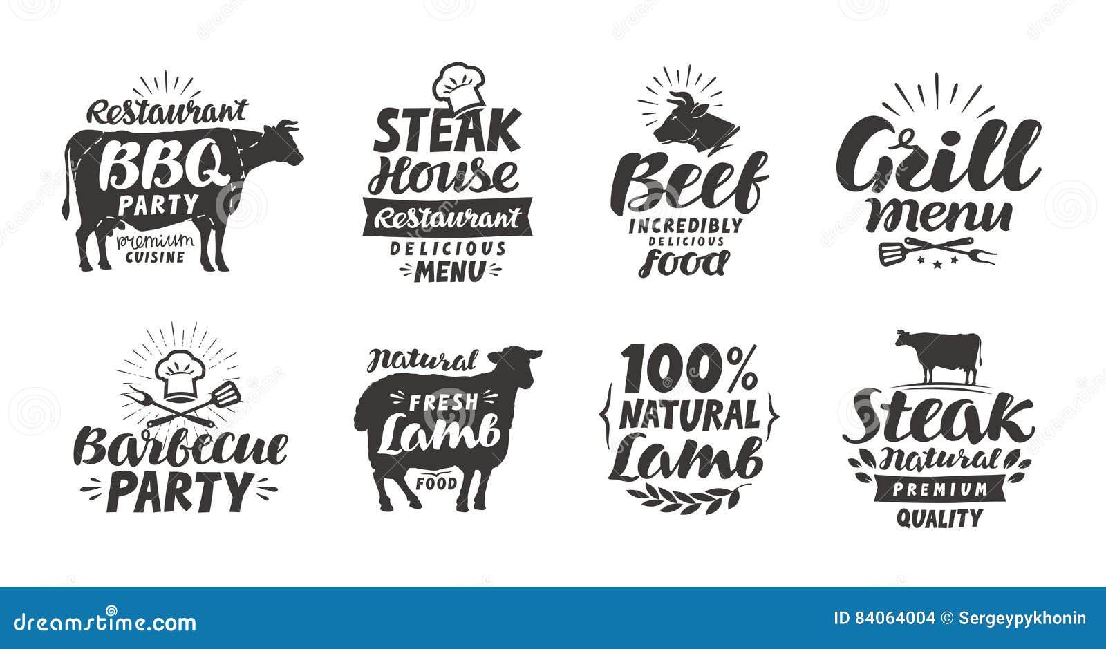 BBQ, Barbecue, Meat Labels. Collection Elements for Menu Design ...