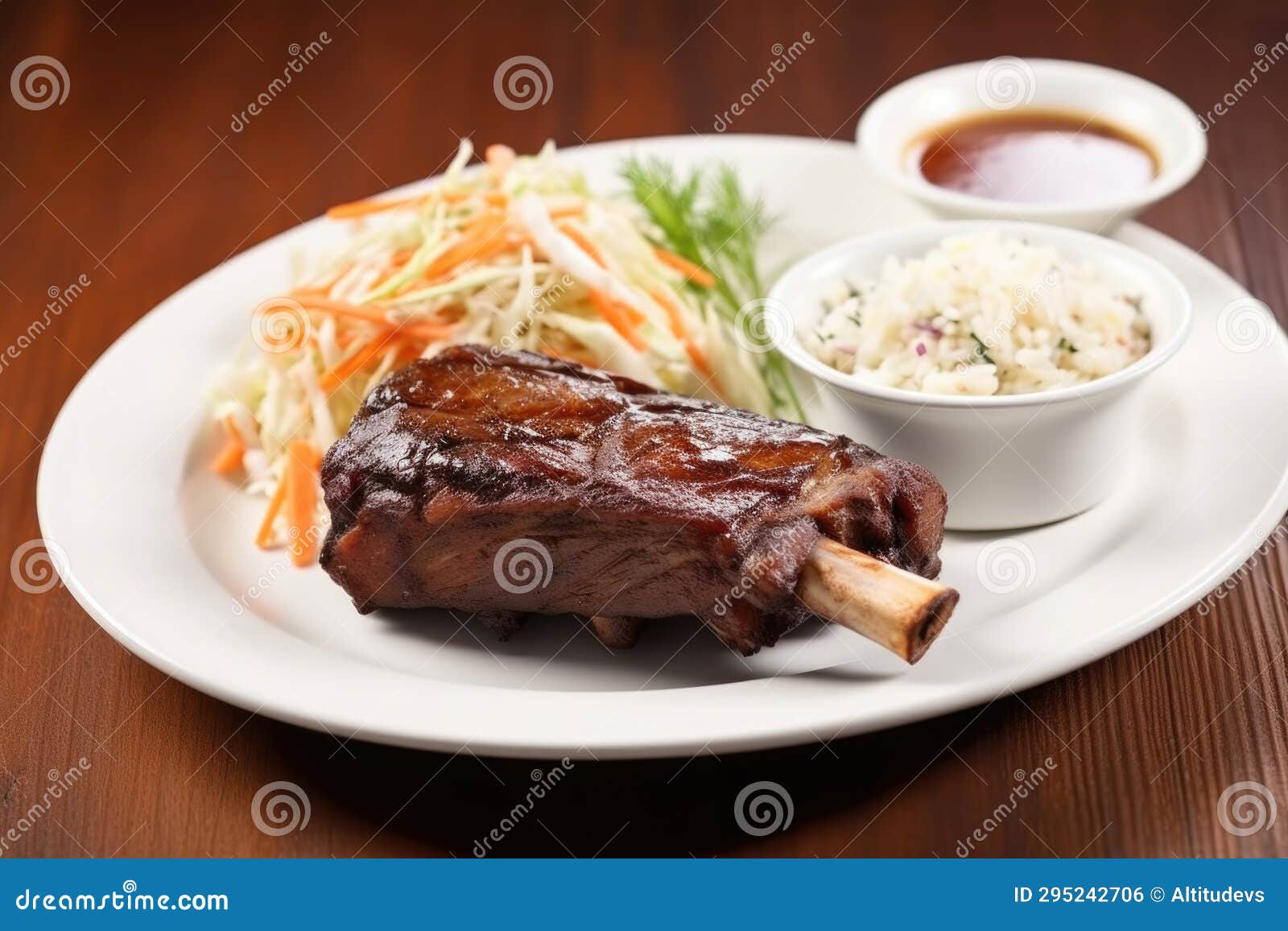 Bbq Beef Ribs Served on a Restaurant Plate with a Side of Coleslaw ...
