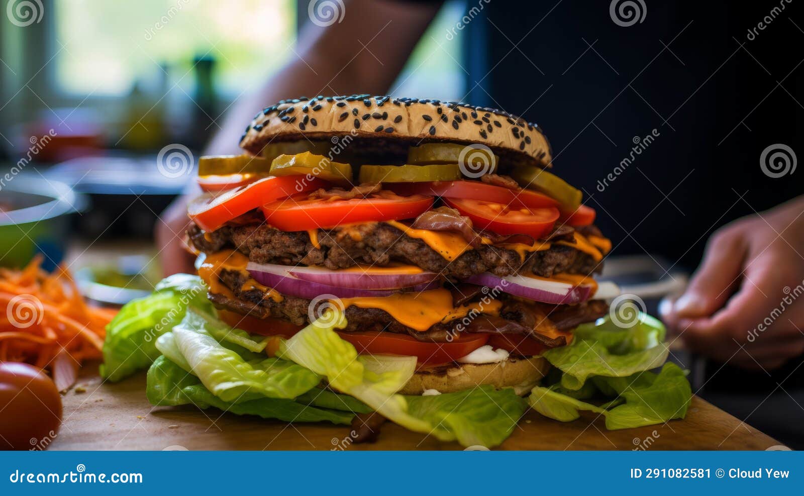 BBQ Burger with Layered Assembly Stock Illustration - Illustration of ...