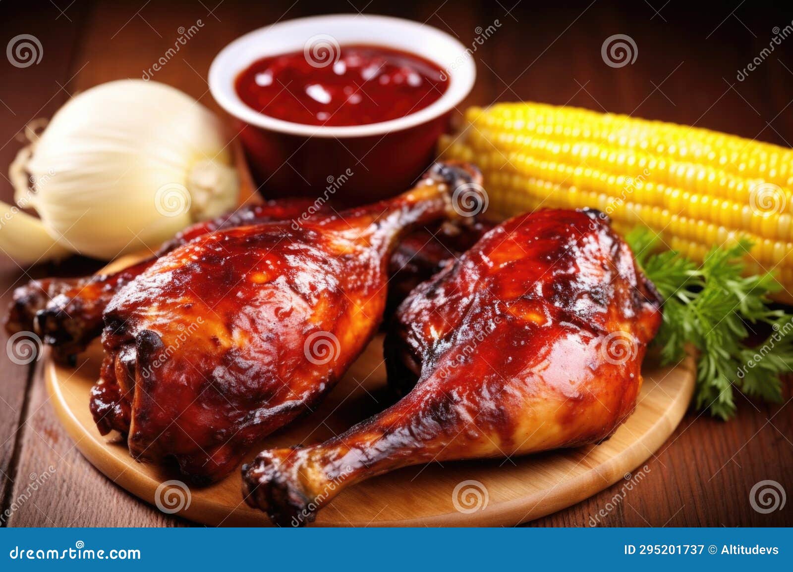 Bbq Chicken Drumsticks with a Side of Corn on the Cob Stock Image ...