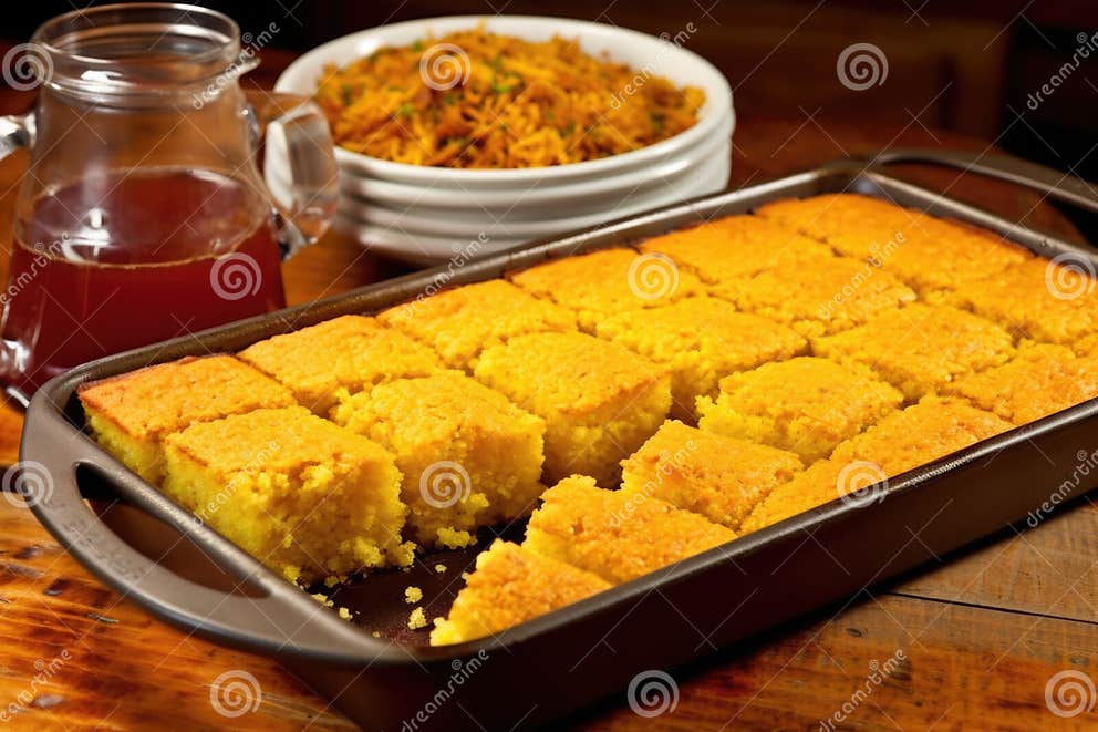 Bbq Cornbread on a Tray Served with Bbq Ribs at the Side Stock Image ...