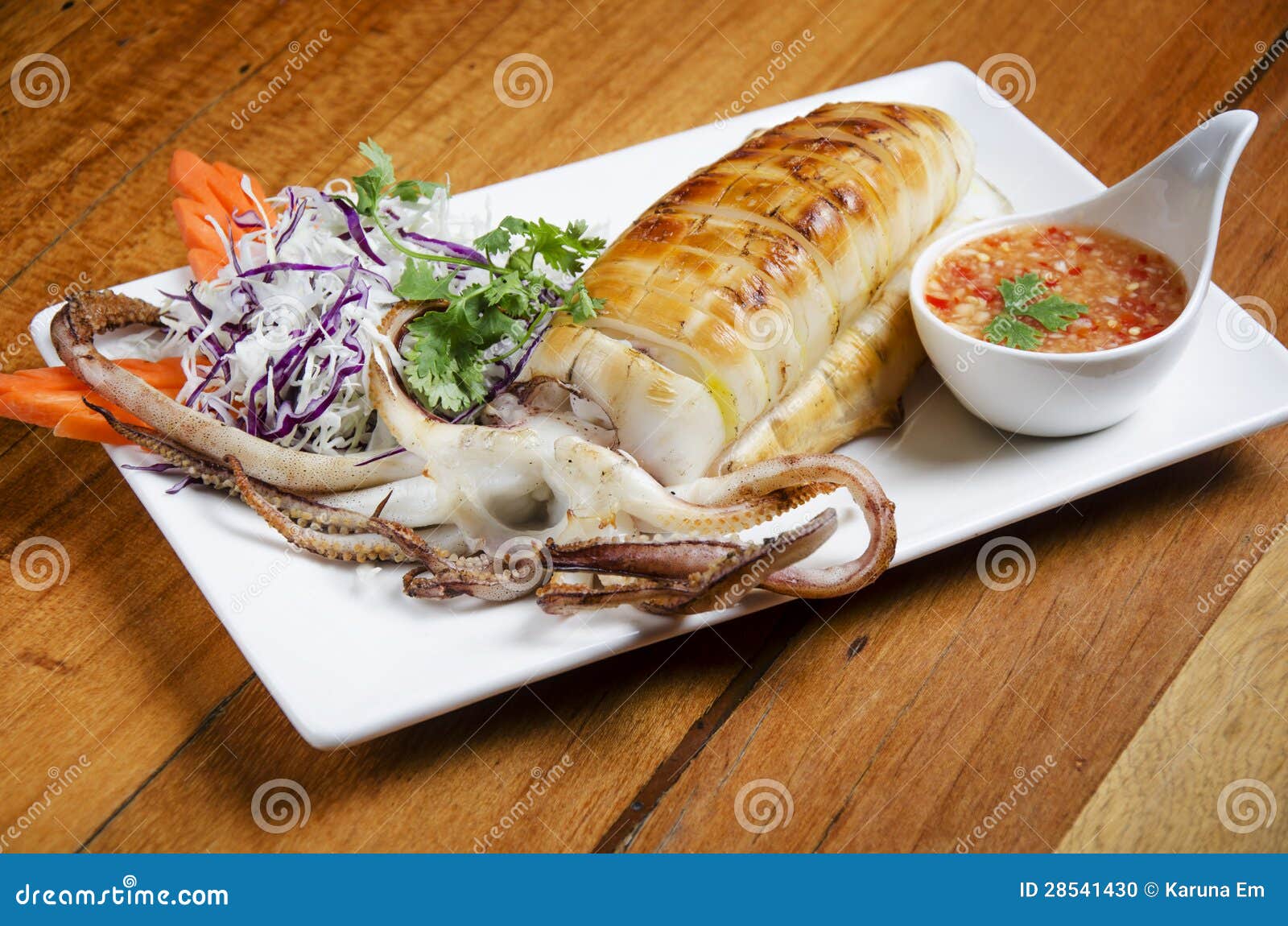 BBQ cuttle fish stock photo. Image of fish, wooden, vegetable - 28541430