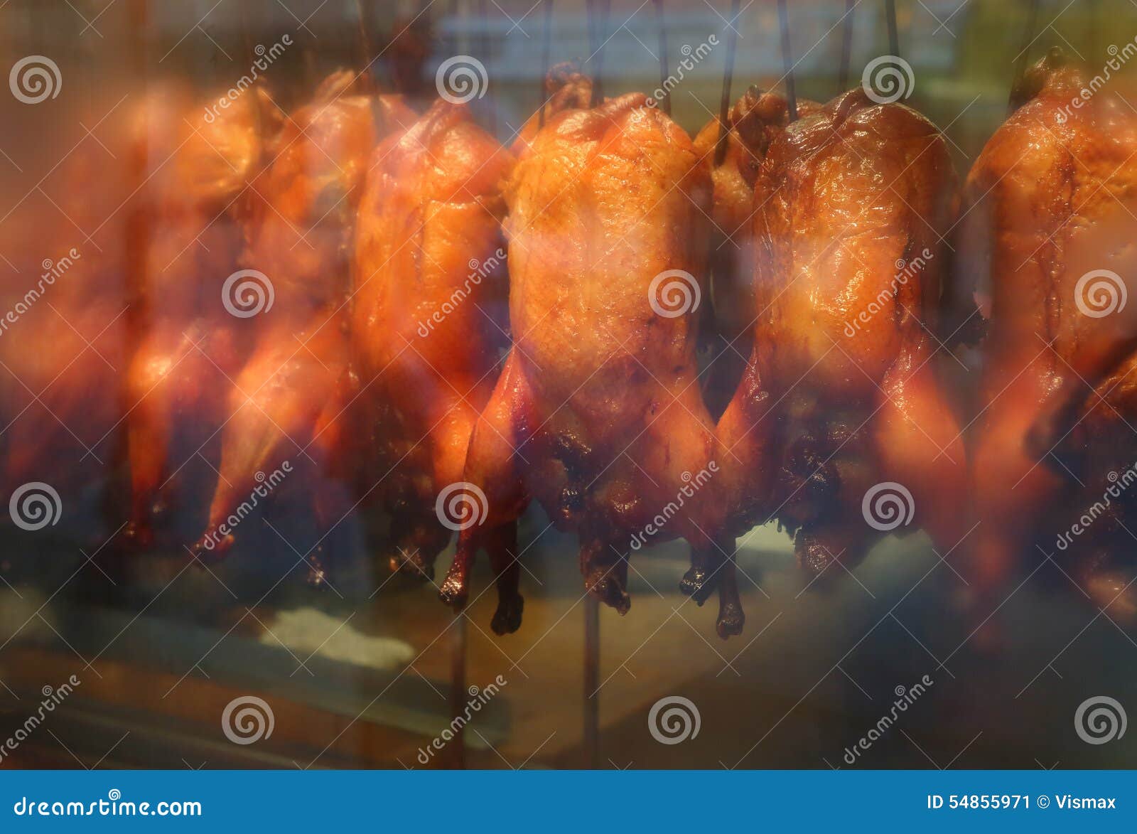 BBQ Ducks Hang in Window stock image. Image of dinner - 54855971
