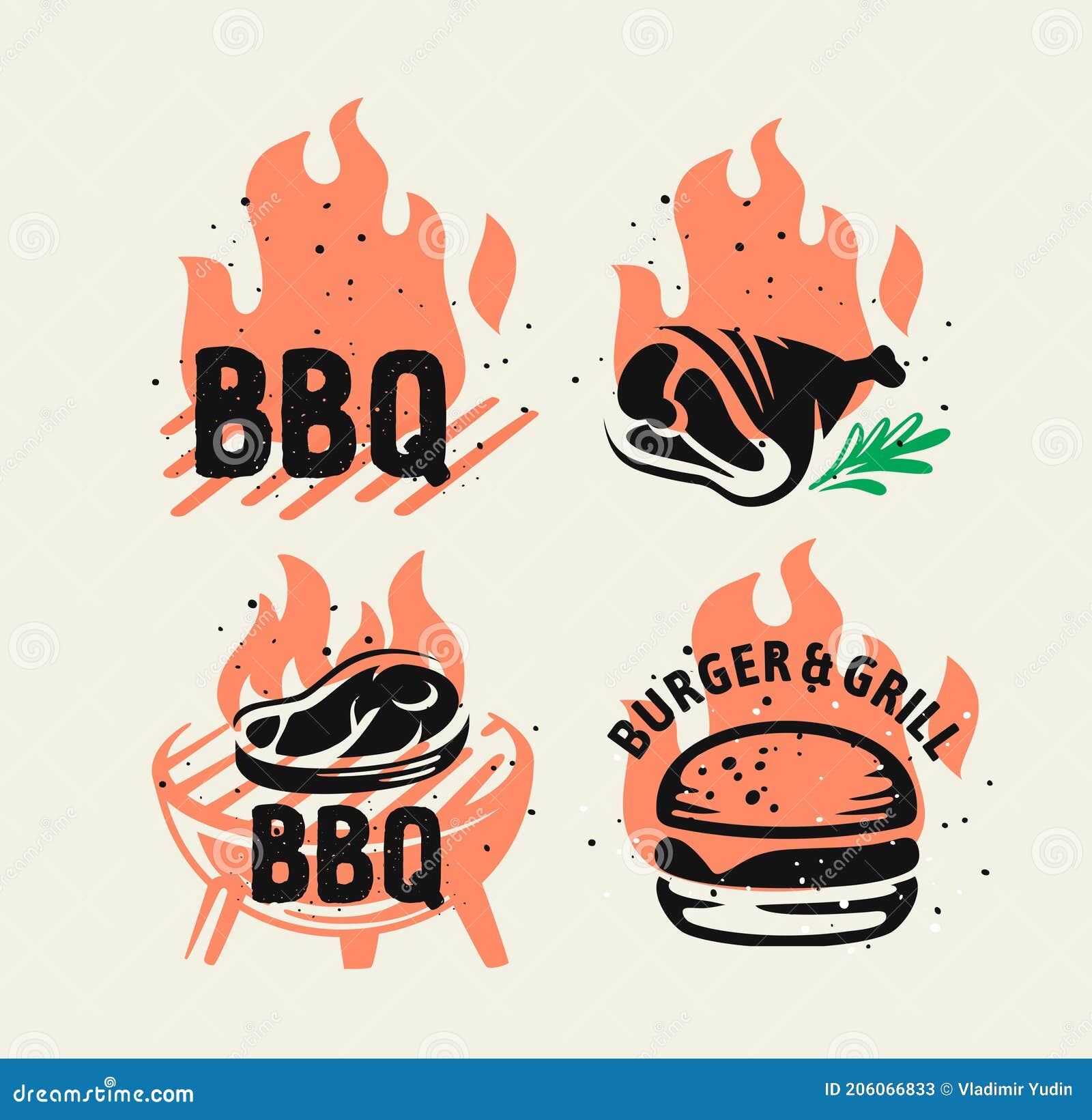 BBQ Emblem on Fire Set for Menu and Cafe Stock Vector - Illustration of ...