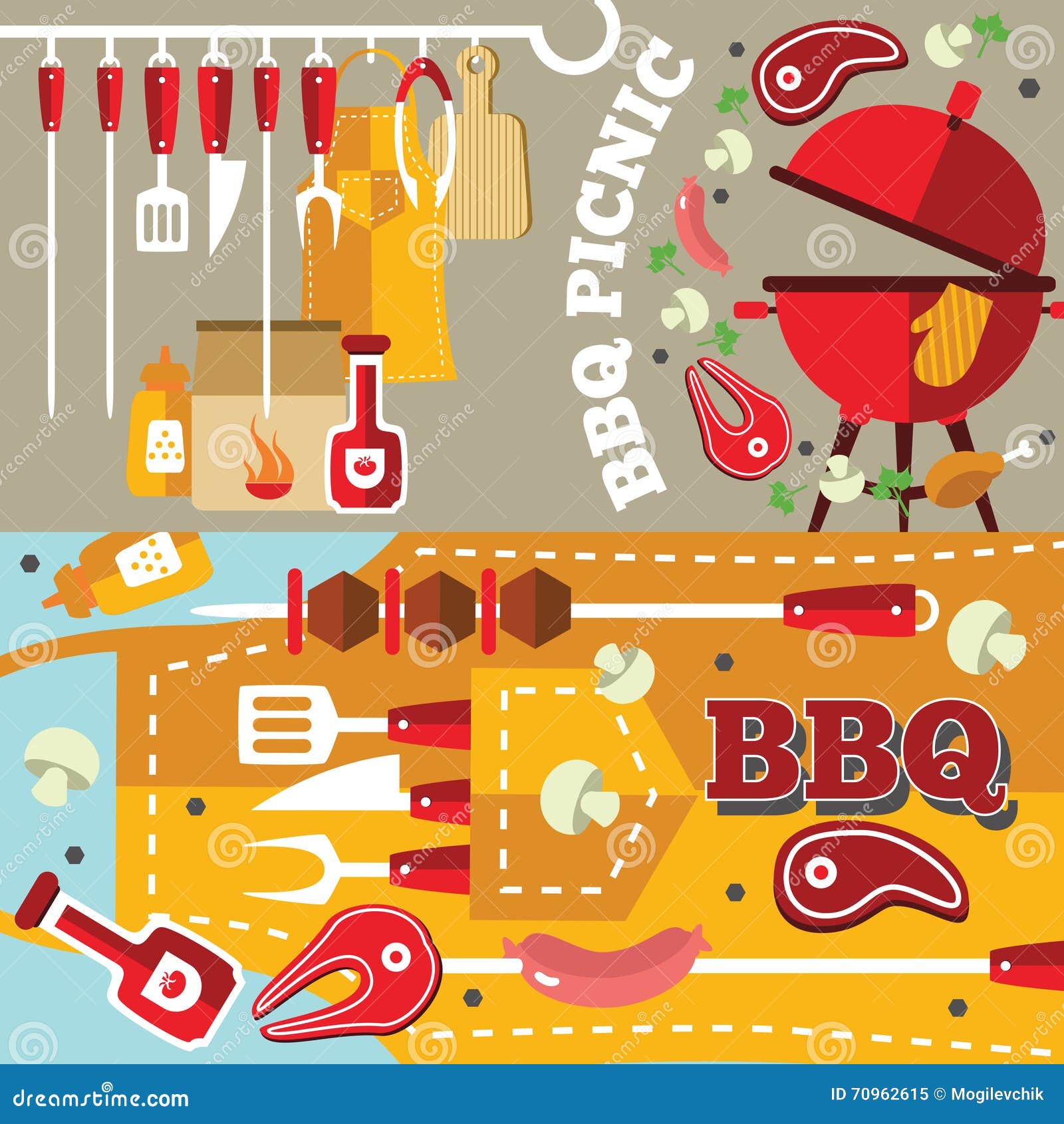 Bbq Flat Banner Set stock vector. Illustration of party - 70962615