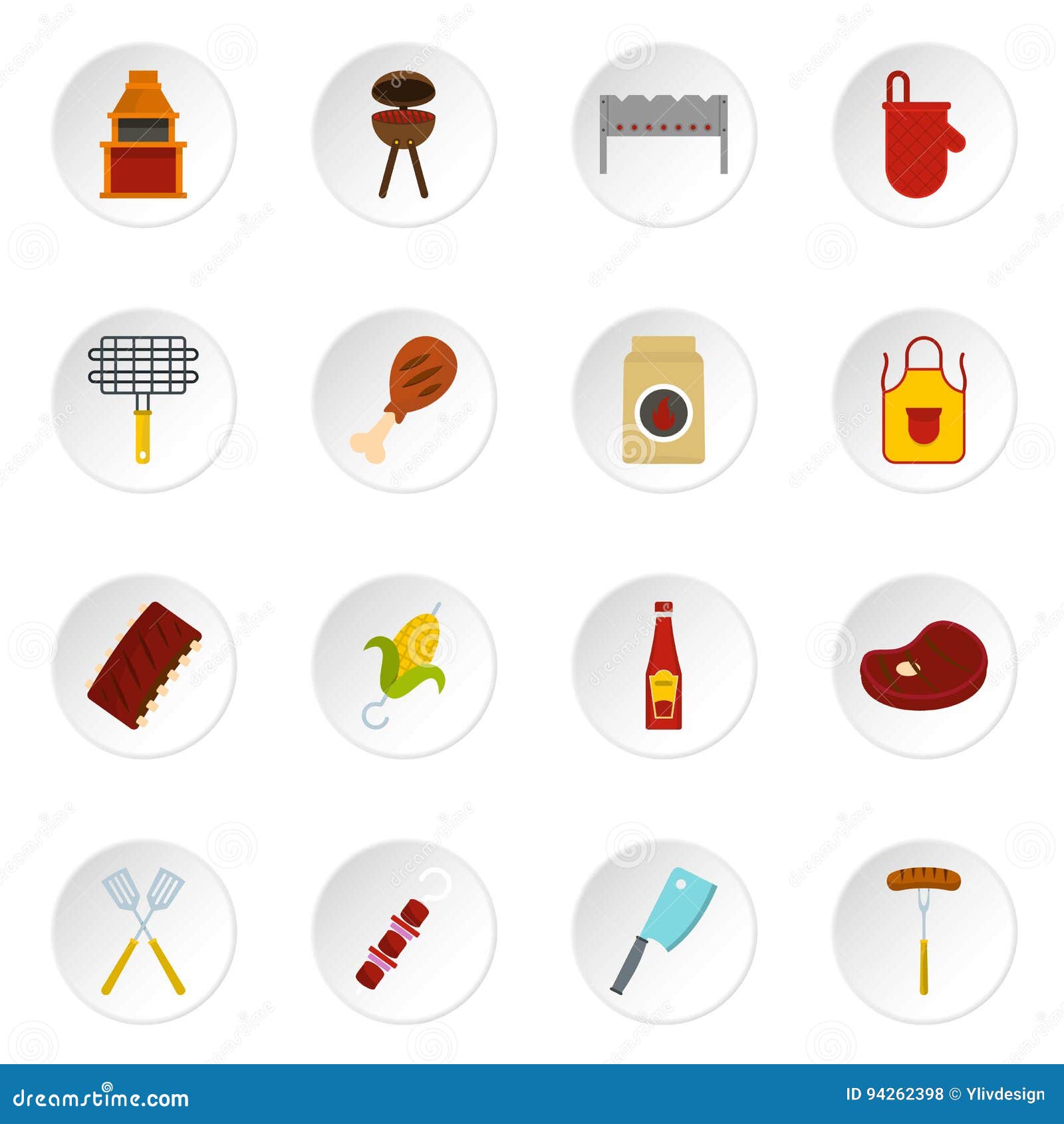 BBQ Food Icons Set in Flat Style Stock Vector - Illustration of drink ...