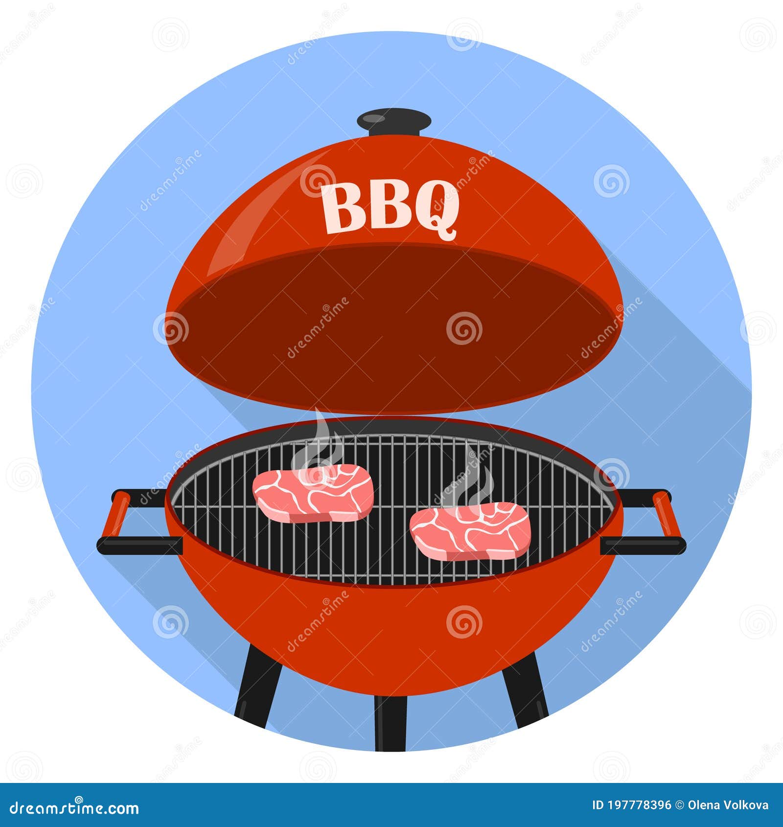BBQ Grill, Barbecue Grill Icon with Shadow. Vector, Cartoon ...