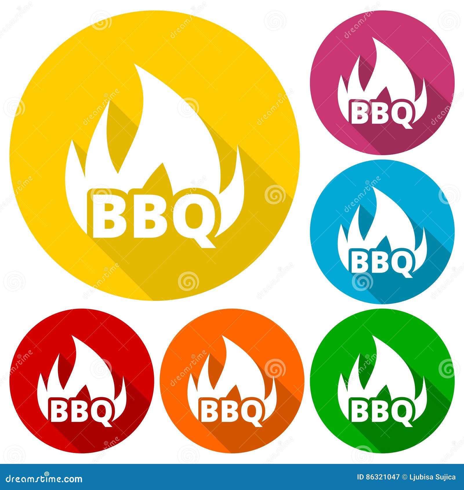BBQ, Grill or Barbecue Icons Set with Long Shadow Stock Vector ...