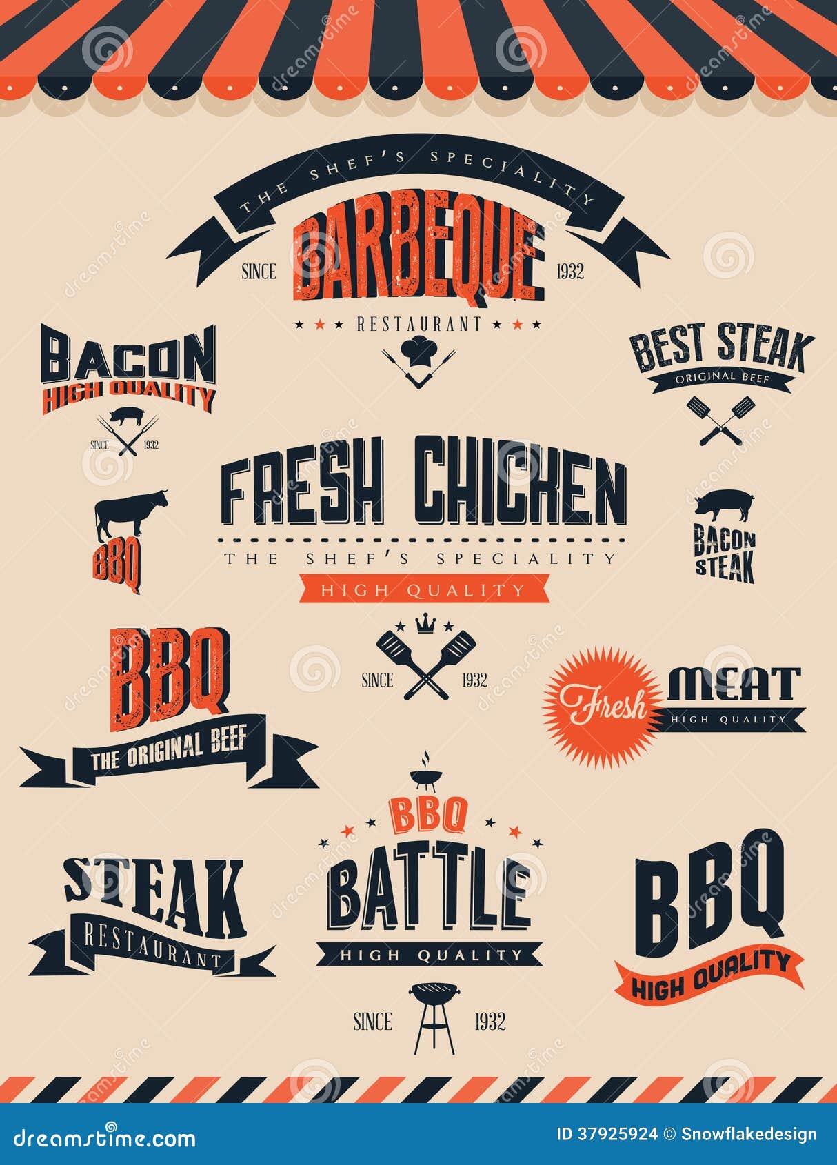 BBQ Grill Elements and Labels Stock Vector - Illustration of beef ...