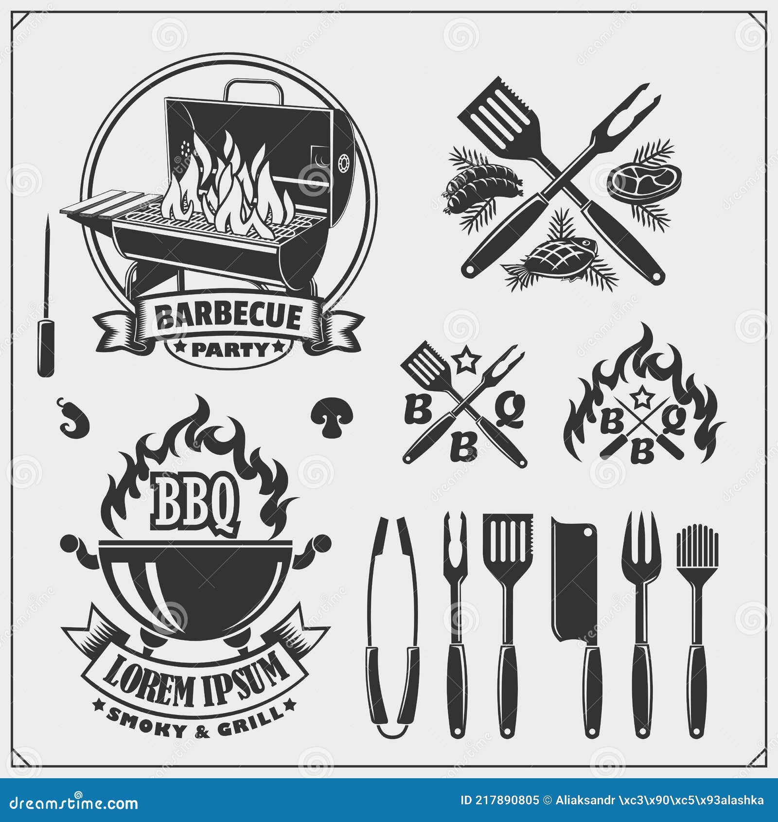 BBQ and Grill Emblems Set. Barbecue Labels, Badges and Design Elements ...