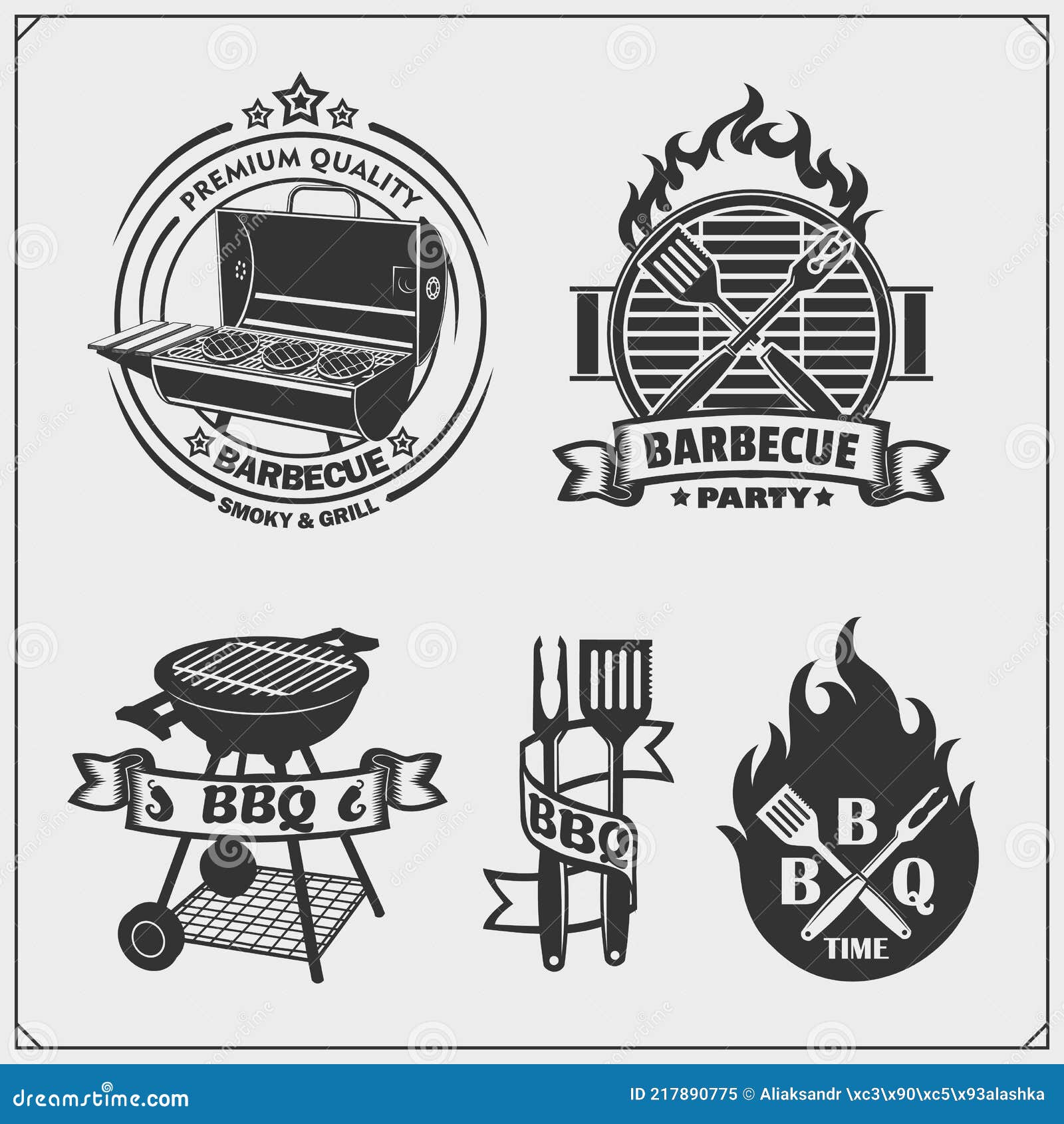 BBQ and Grill Emblems Set. Barbecue Labels, Badges and Design Elements ...