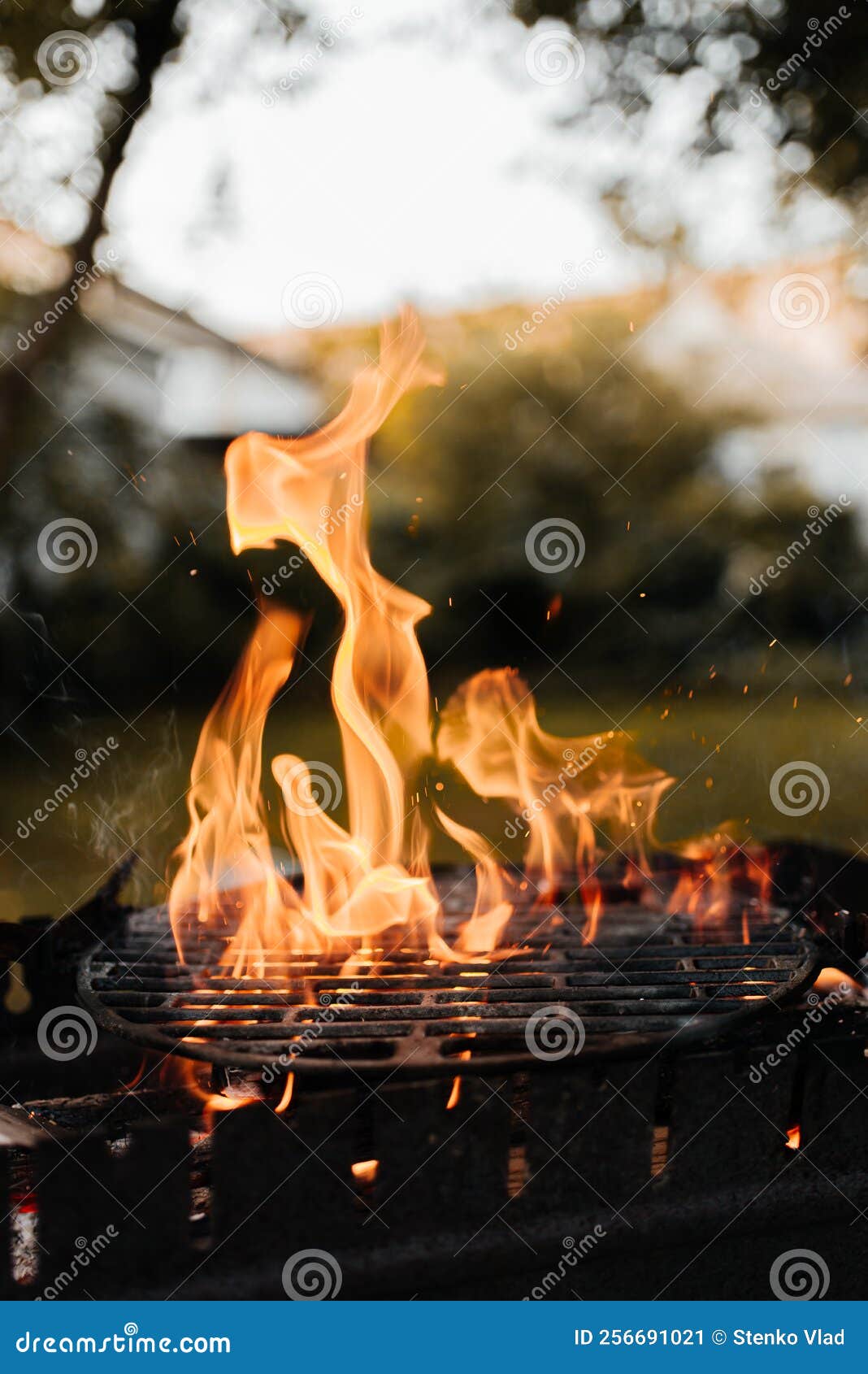 Bbq Grill Fire on Backyard. Selective Focus Stock Image - Image of ...