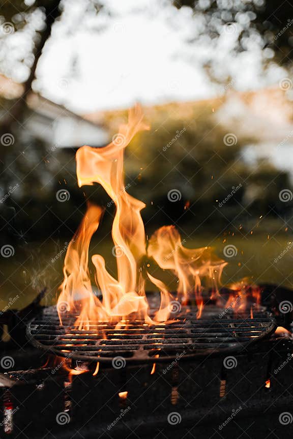Bbq Grill Fire on Backyard. Selective Focus Stock Image - Image of ...