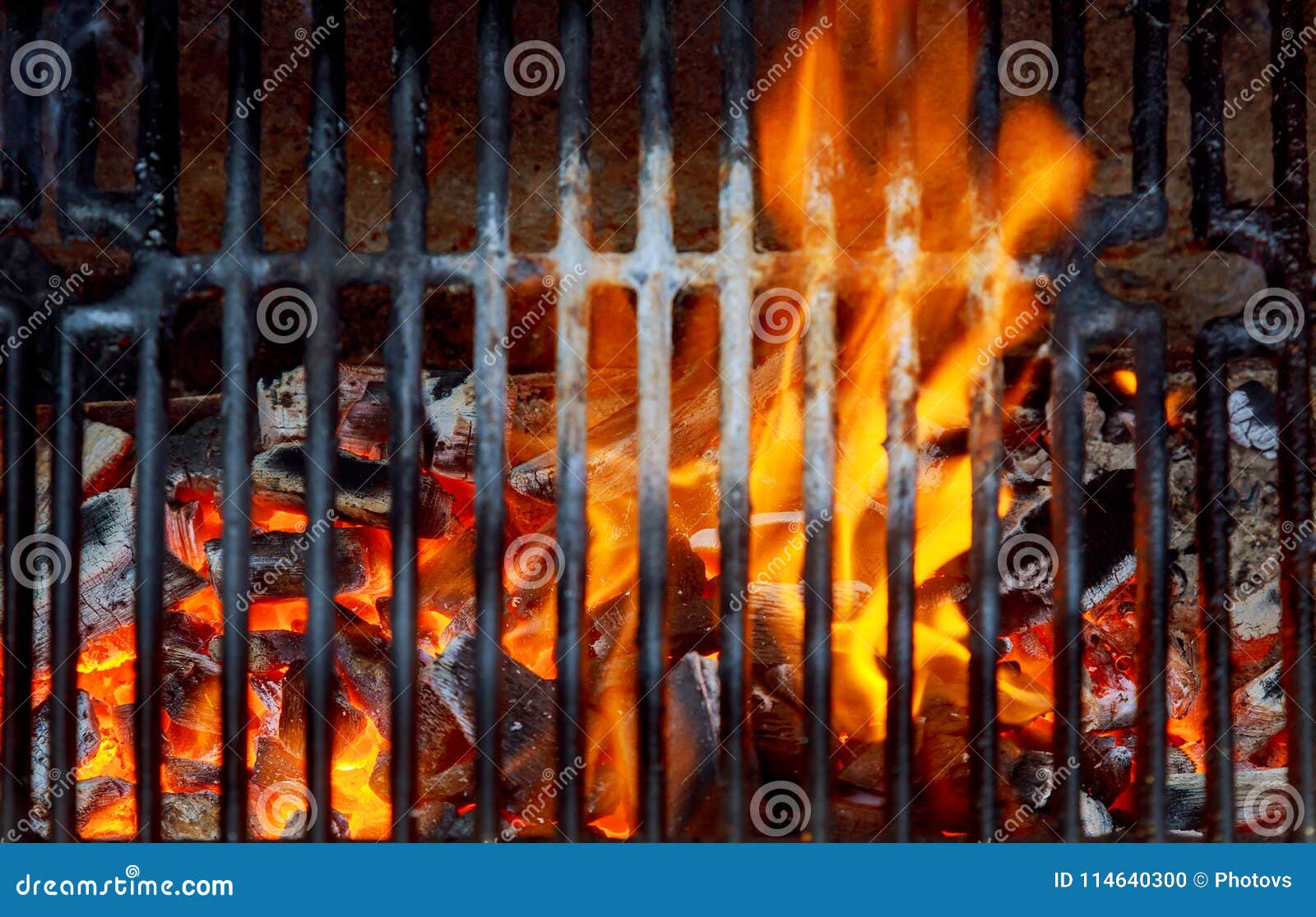 Bbq Grill Flame, Hot Burning Grill, Outdoors Stock Photo - Image of ...