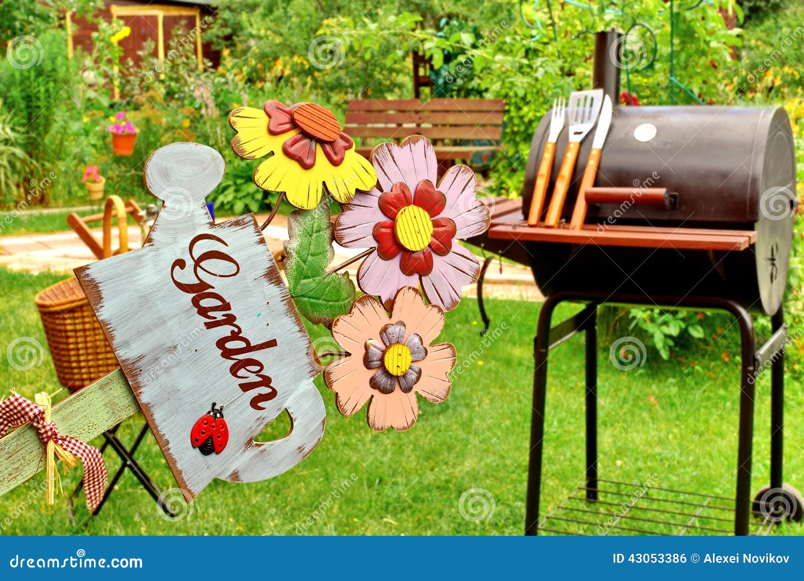 BBQ Grill And WELCOME Sign In The Backyard Stock Photography ...