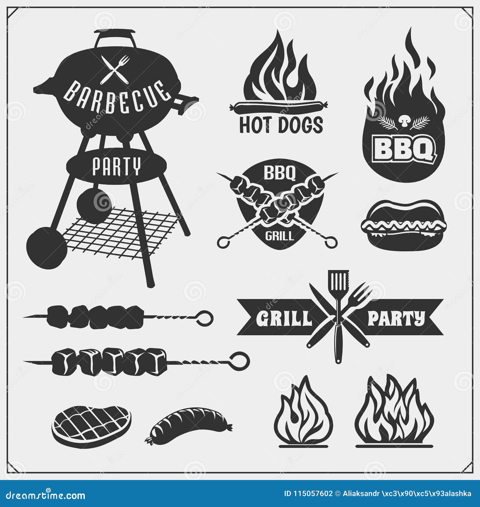 BBQ And Grill Labels Set. Barbecue Emblems, Badges And Design Elements ...