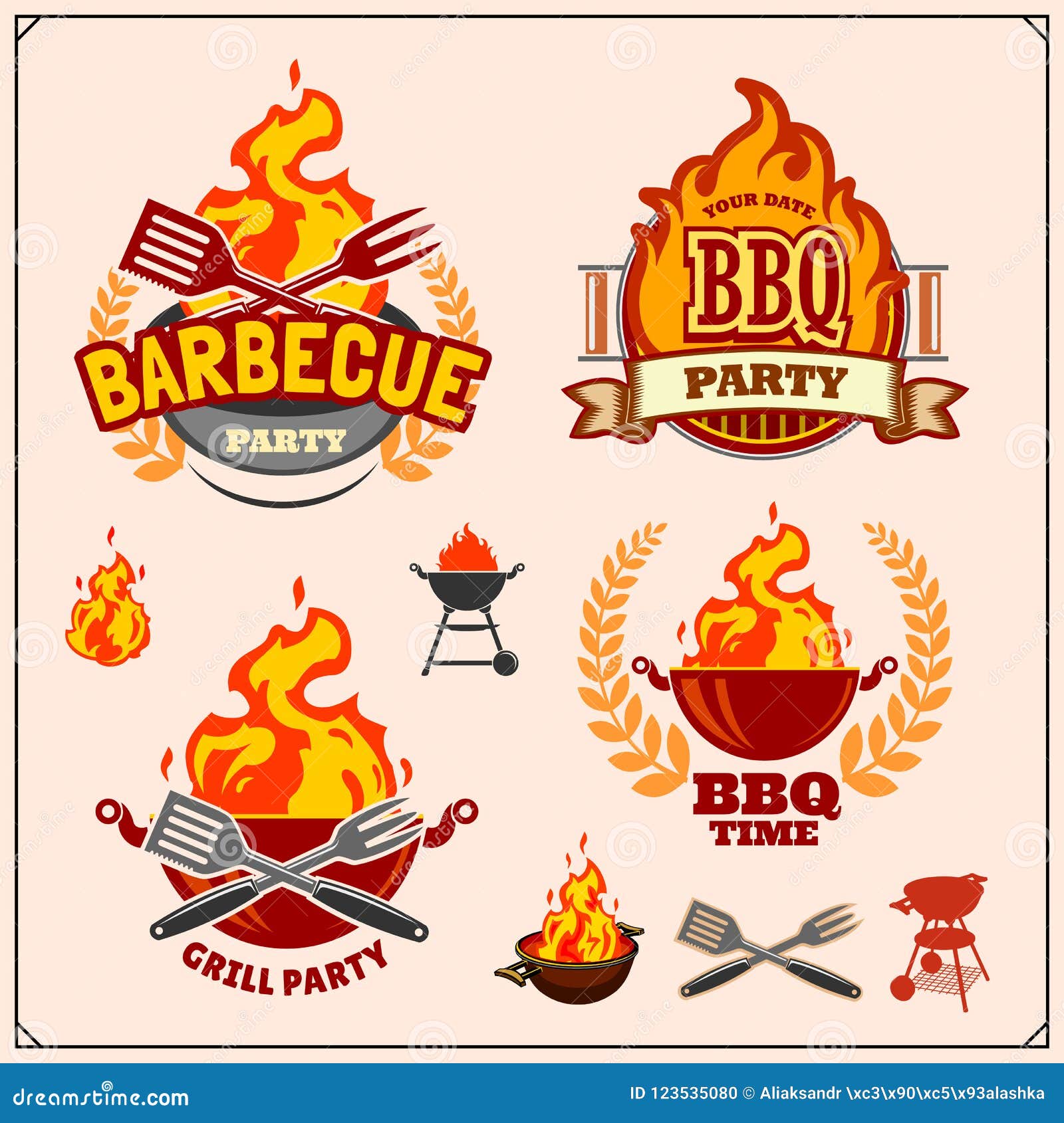 BBQ and Grill Labels Set. Barbecue Emblems, Badges and Design Elements ...