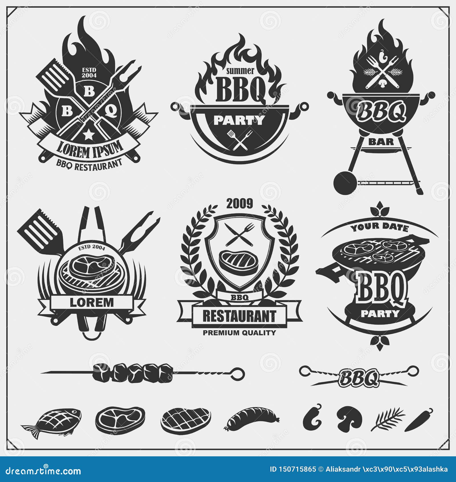 BBQ and Grill Labels Set. Barbecue Emblems, Badges and Design Elements ...