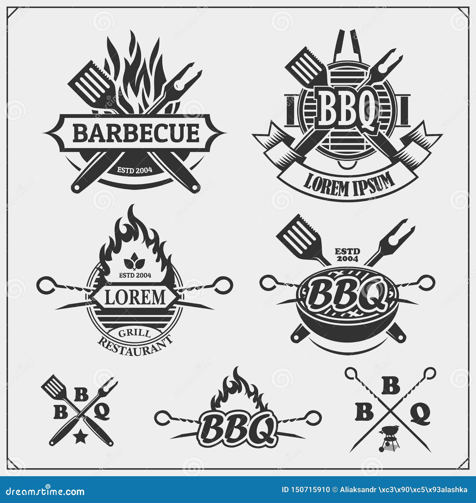 BBQ and Grill Labels Set. Barbecue Emblems, Badges and Design Elements ...