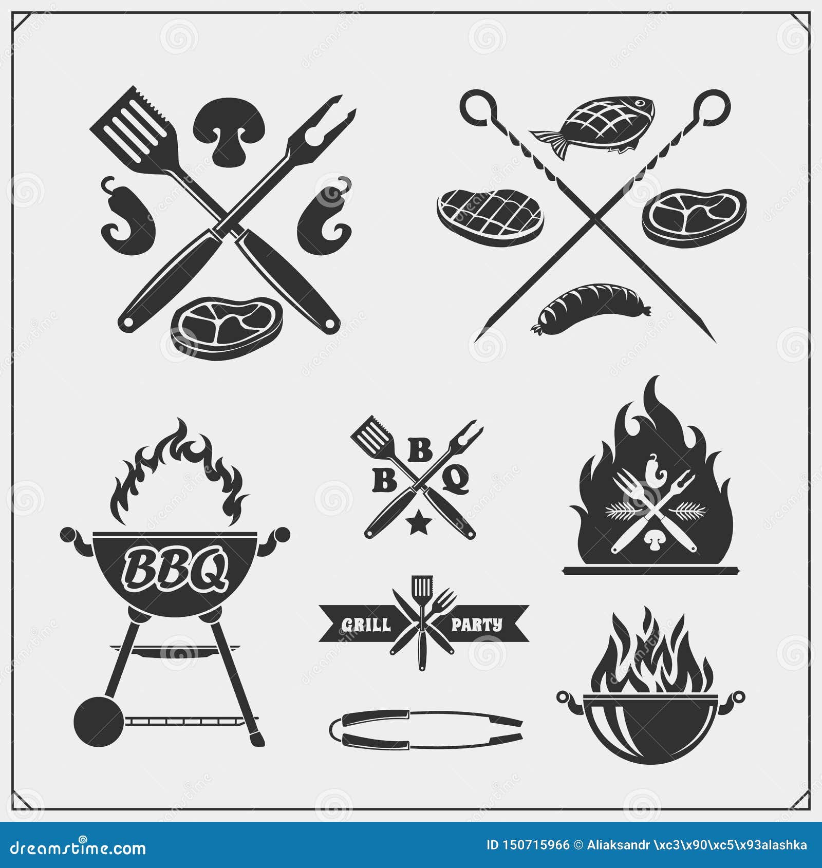 BBQ and Grill Labels Set. Barbecue Emblems, Badges and Design Elements ...