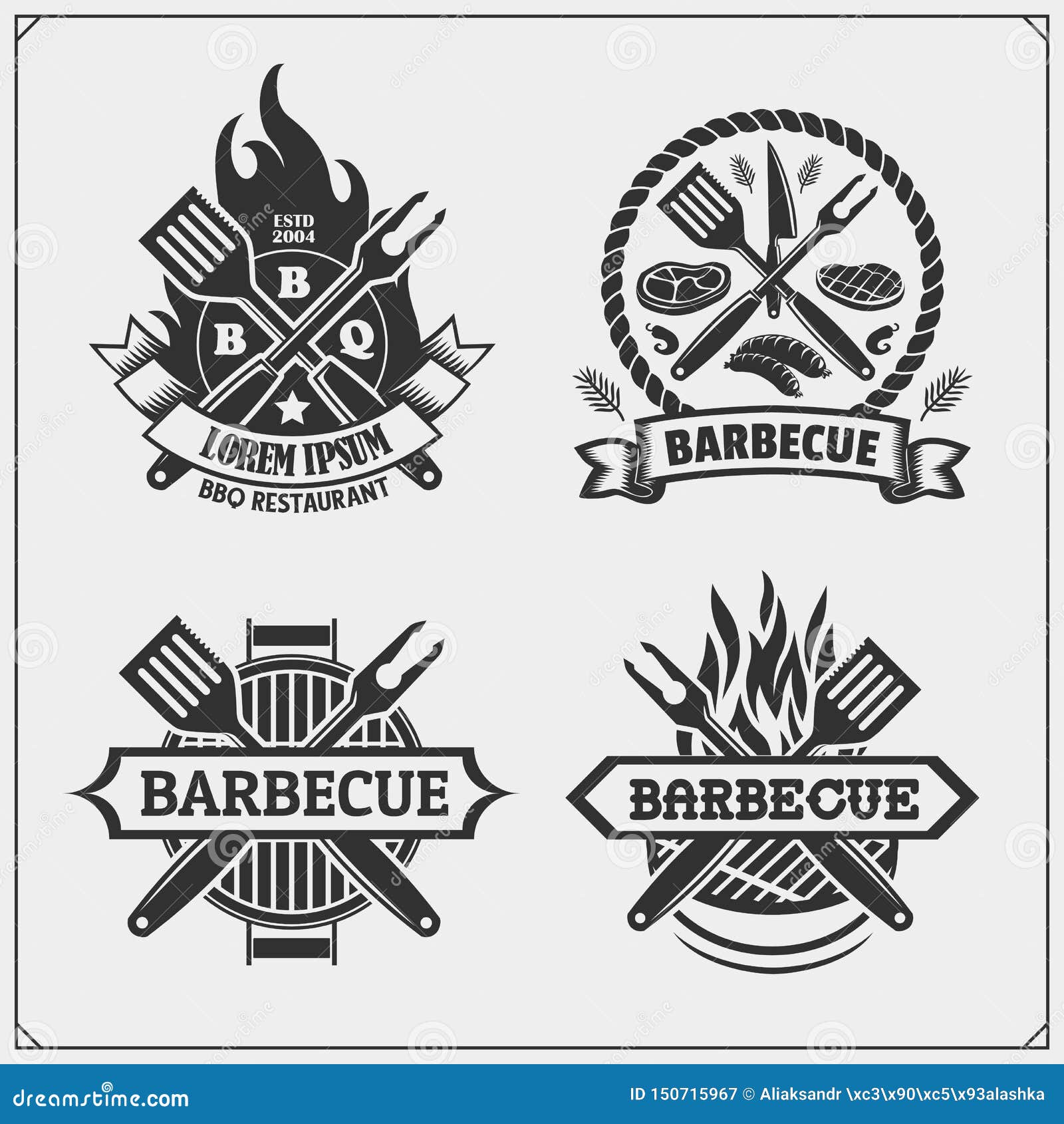 BBQ And Grill Labels Set. Barbecue Emblems, Badges And Design Elements ...