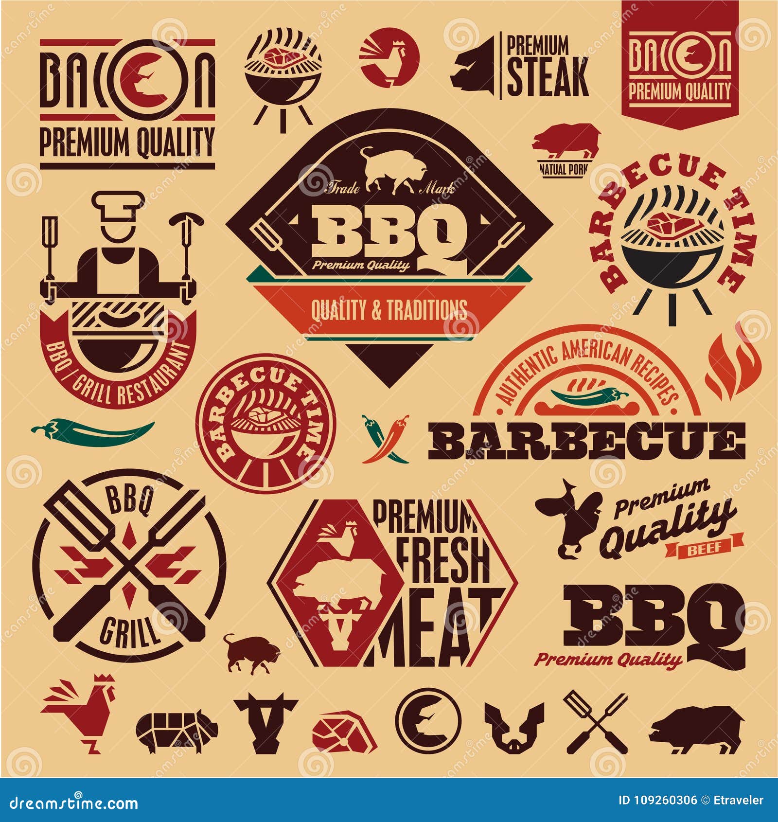 BBQ grill labels stock vector. Illustration of family - 109260306