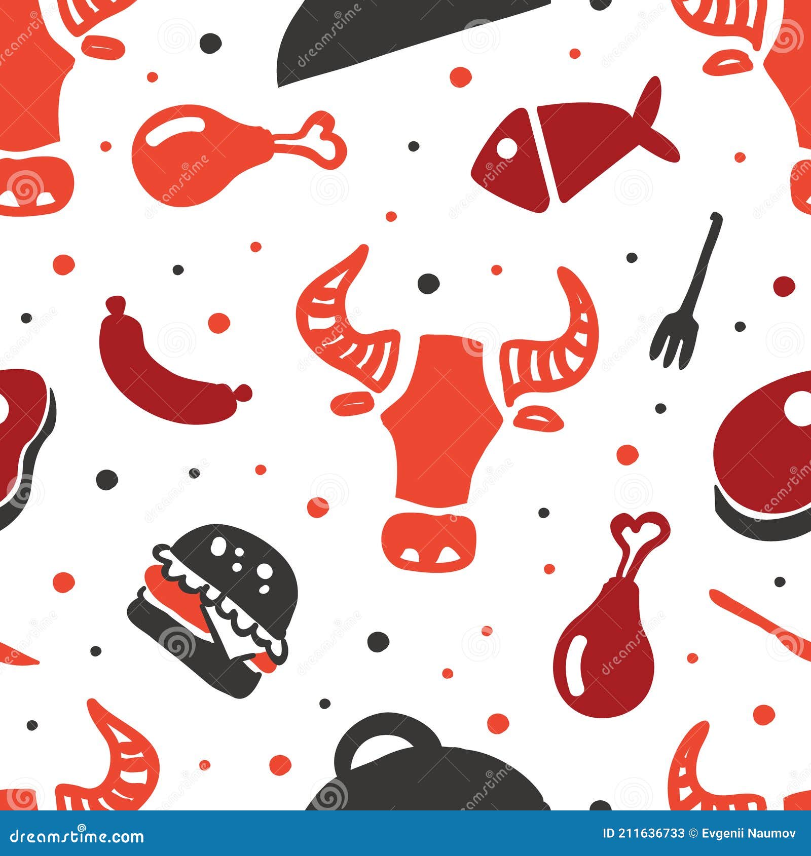 BBQ Grill Seamless Pattern, Hot Barbecue Endless Repeating Print Can Be ...