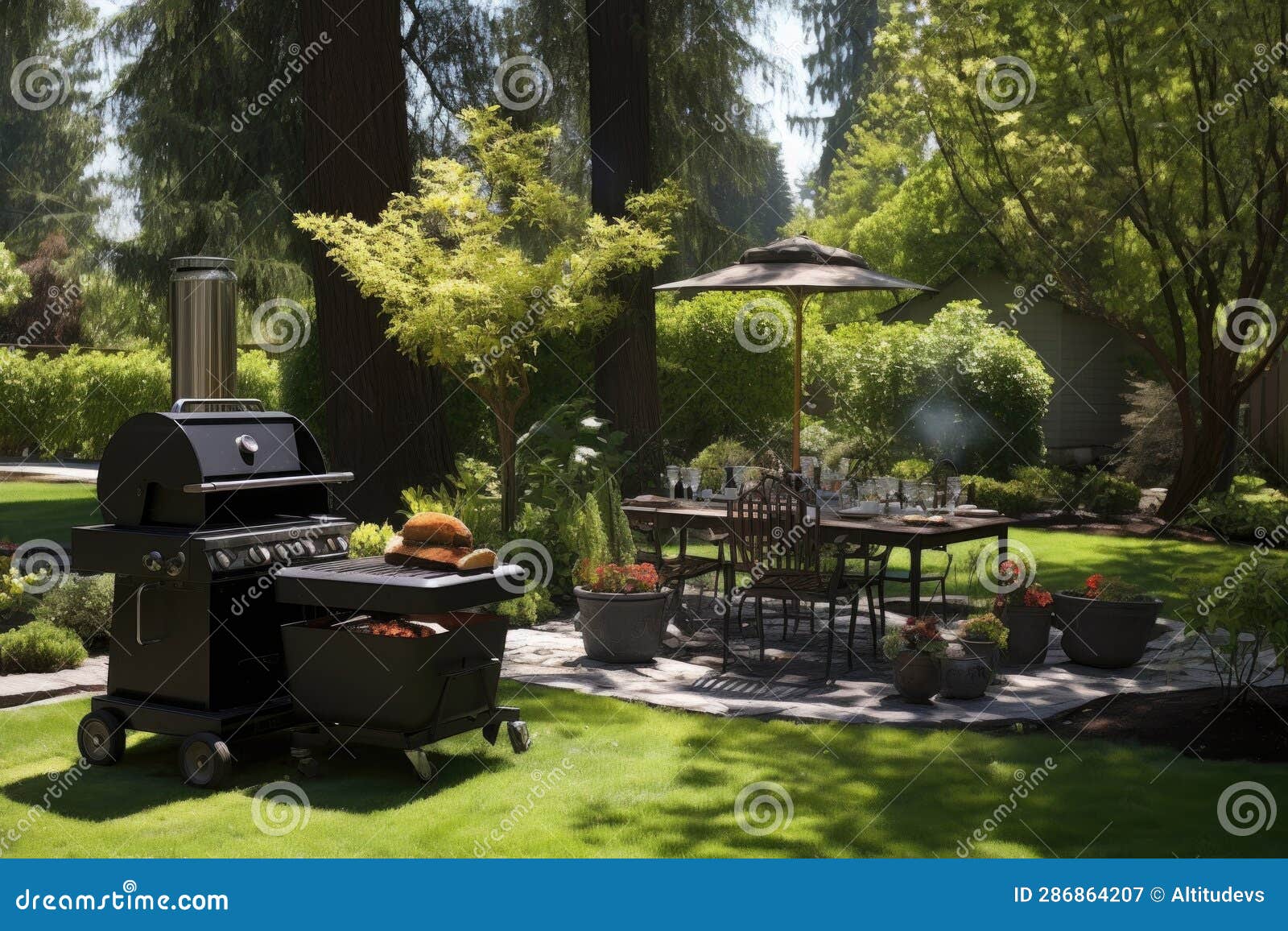 Bbq Grill Setup in a Backyard or Park Setting Stock Image - Image of ...