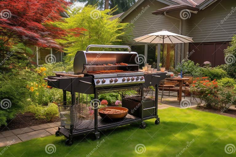 Bbq Grill Setup in a Backyard or Park Setting Stock Image - Image of ...