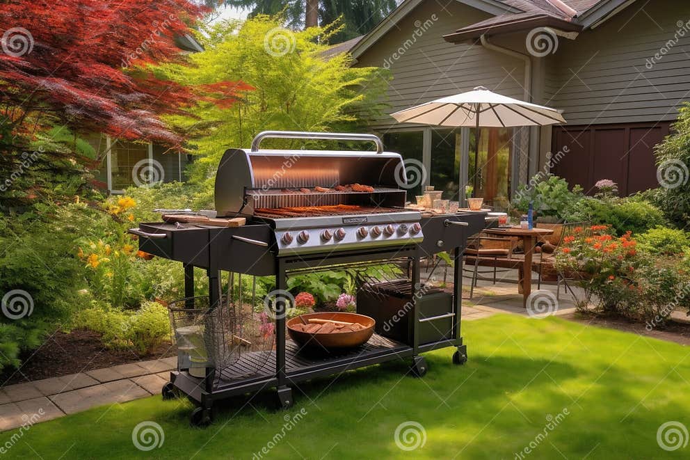 Bbq Grill Setup in a Backyard or Park Setting Stock Image - Image of ...