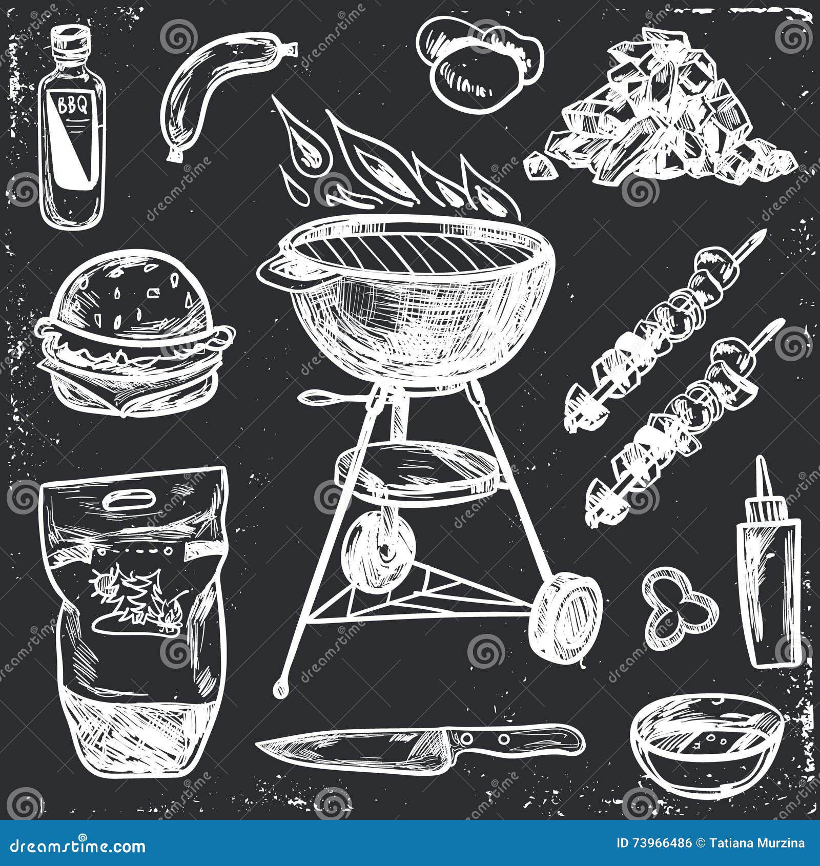 Bbq Grill Sketch Set Hand Drawn Stock Vector - Illustration of food ...