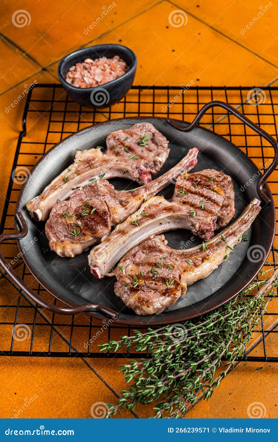 BBQ with Grilled Lamb Meat Chops, Mutton Steaks with Herbs. Orange ...