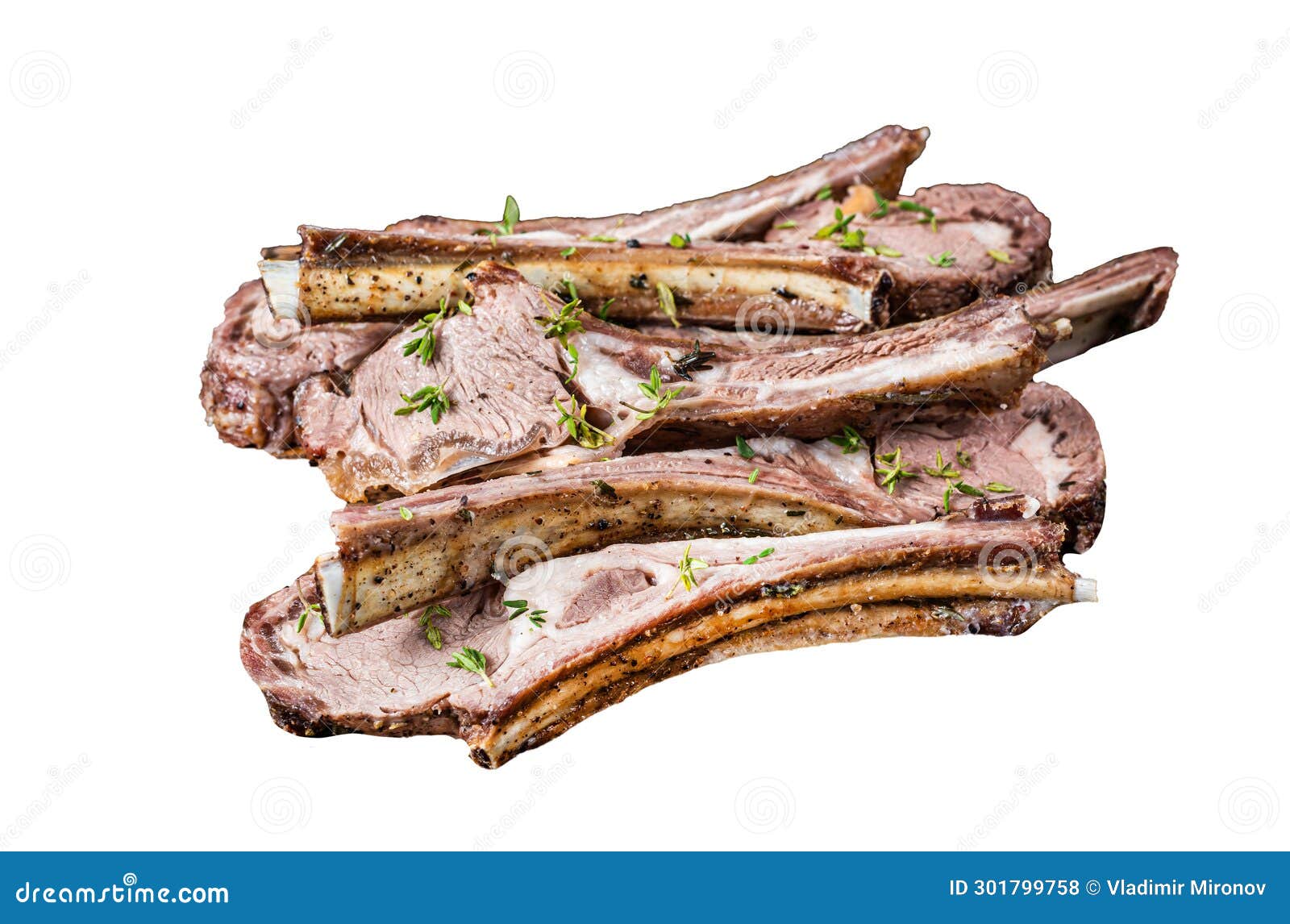 BBQ Grilled Lamb Ribs Chops Steaks Isolated on White Background, Top ...