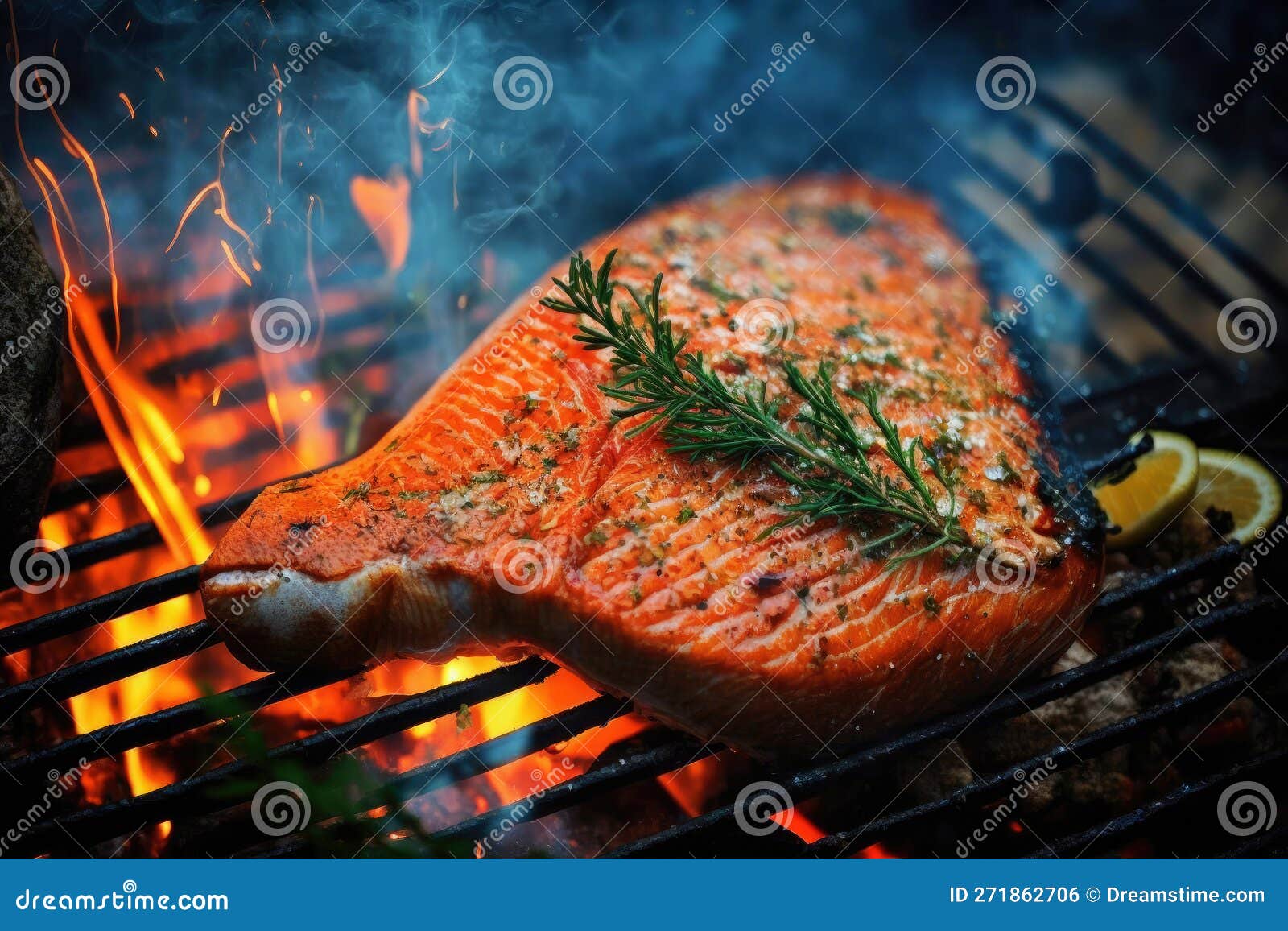 Bbq Grilled Salmon Fish Steak Barbeque. Created with Generative AI ...