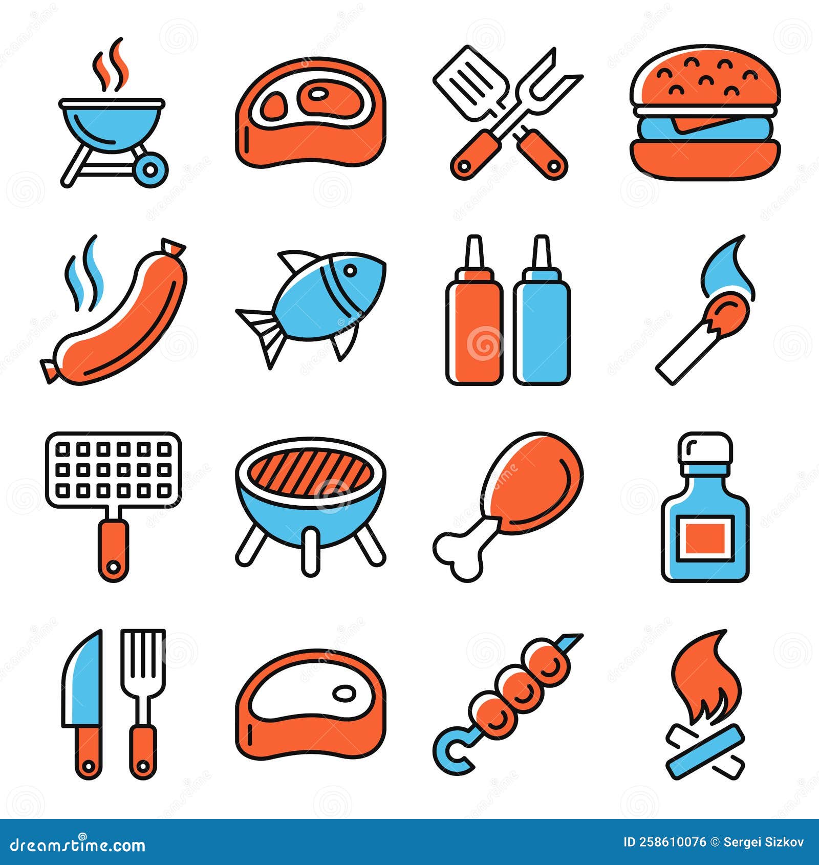 BBQ and Grilling Icons Set on White Background. Vector Stock ...