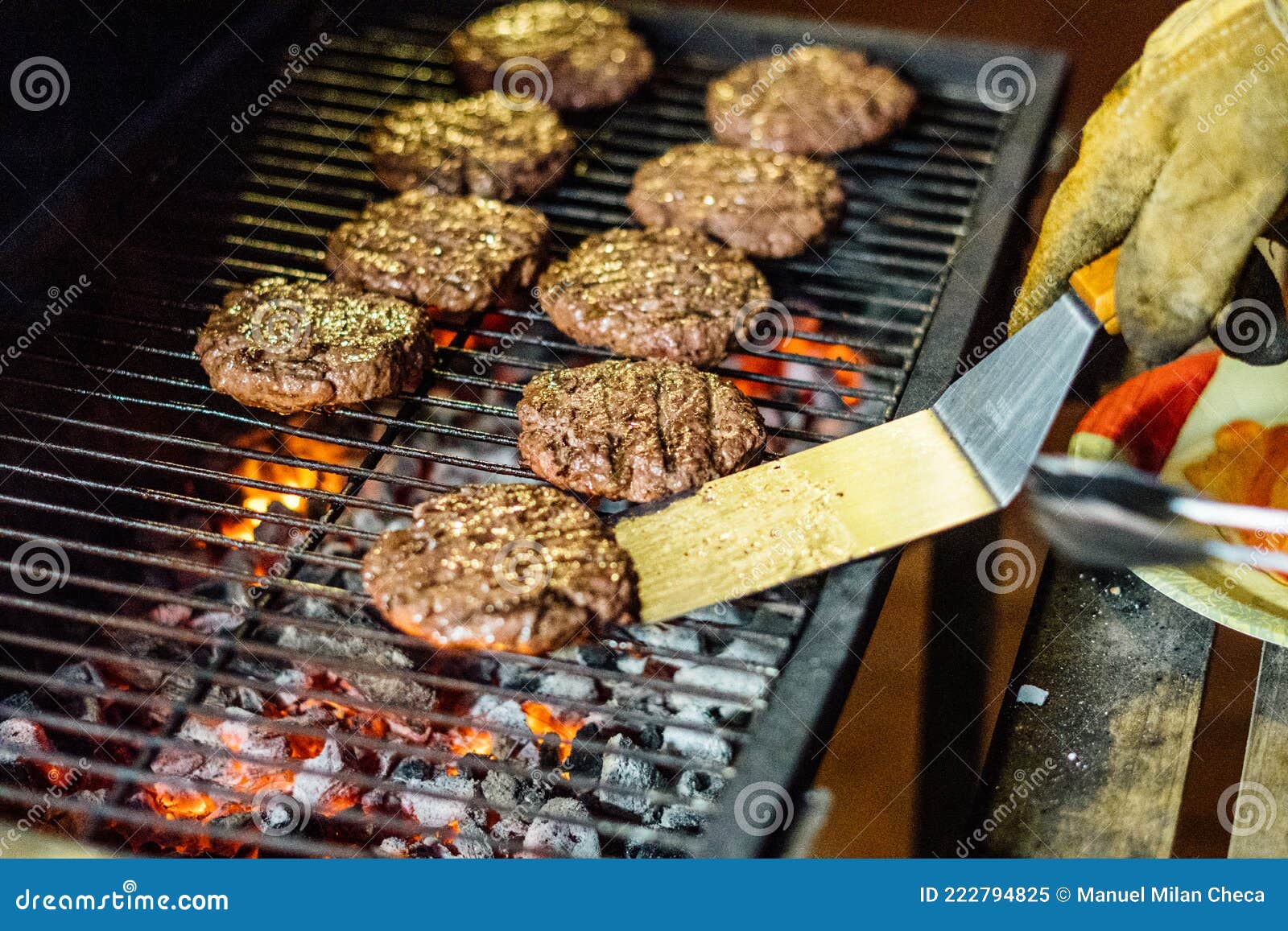 BBQ Hamburger Grill at Night in the Garden Stock Image - Image of ...