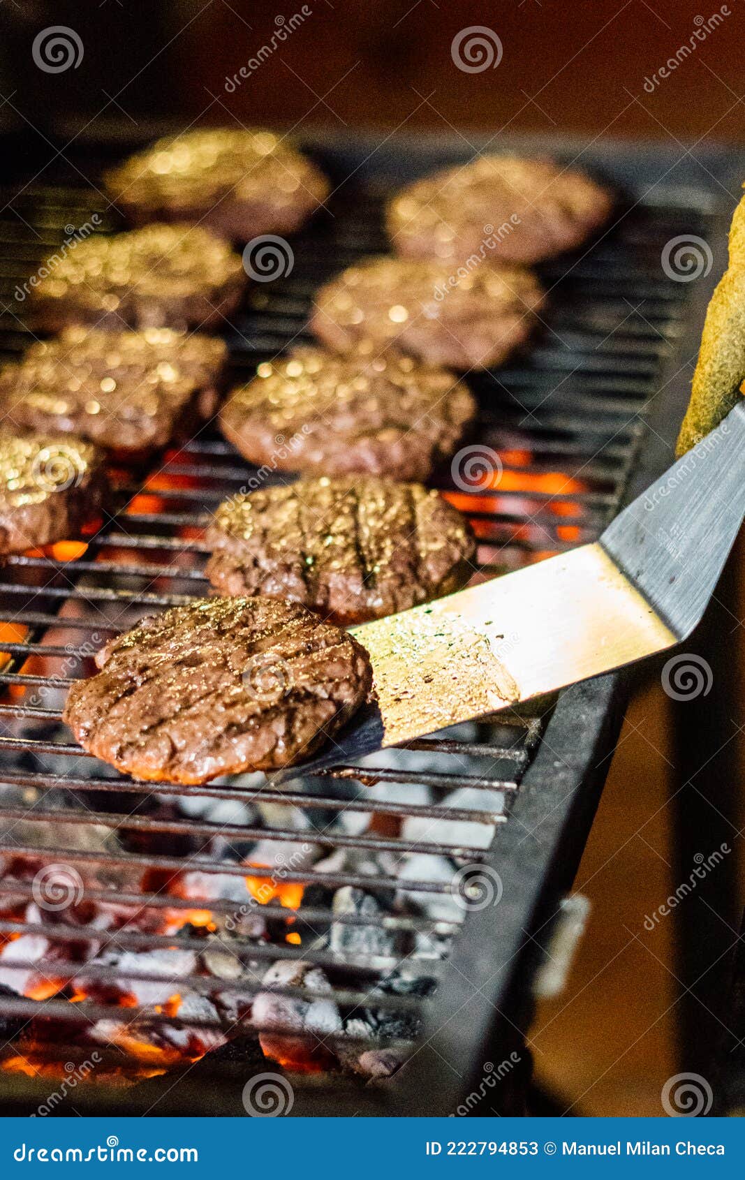 BBQ Hamburger Grill at Night in the Garden Stock Image - Image of ...