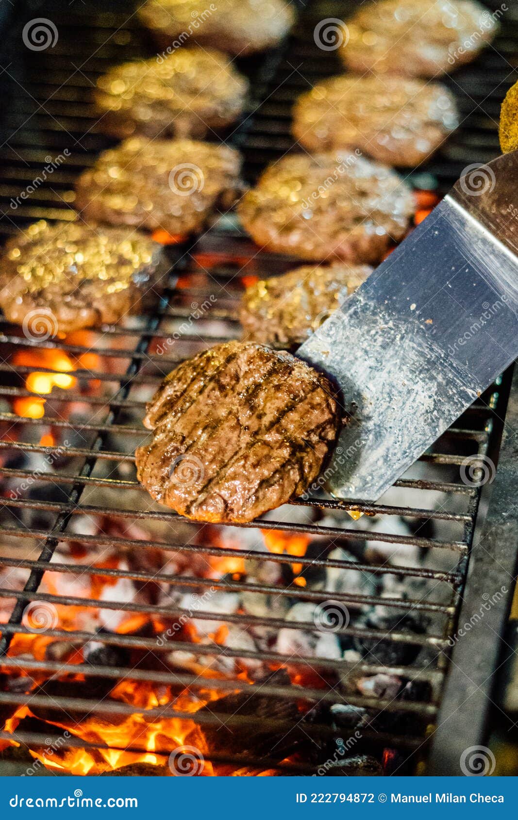 BBQ Hamburger Grill at Night in the Garden Stock Photo - Image of food ...