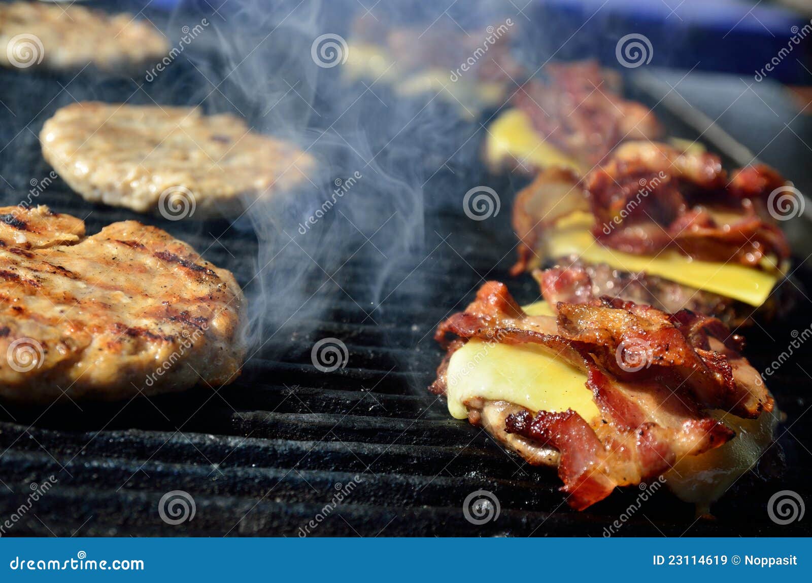 BBQ Hamburger and Ham Cheese on the Grill Stock Image - Image of meat ...