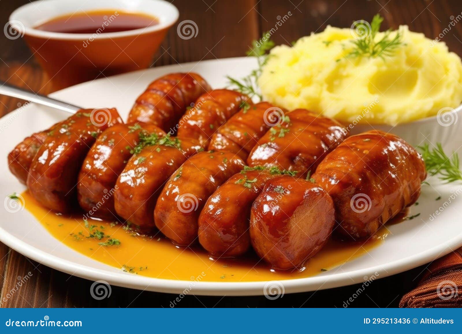 Bbq Hot Links on a Plate with Mashed Potato Stock Photo - Image of ...