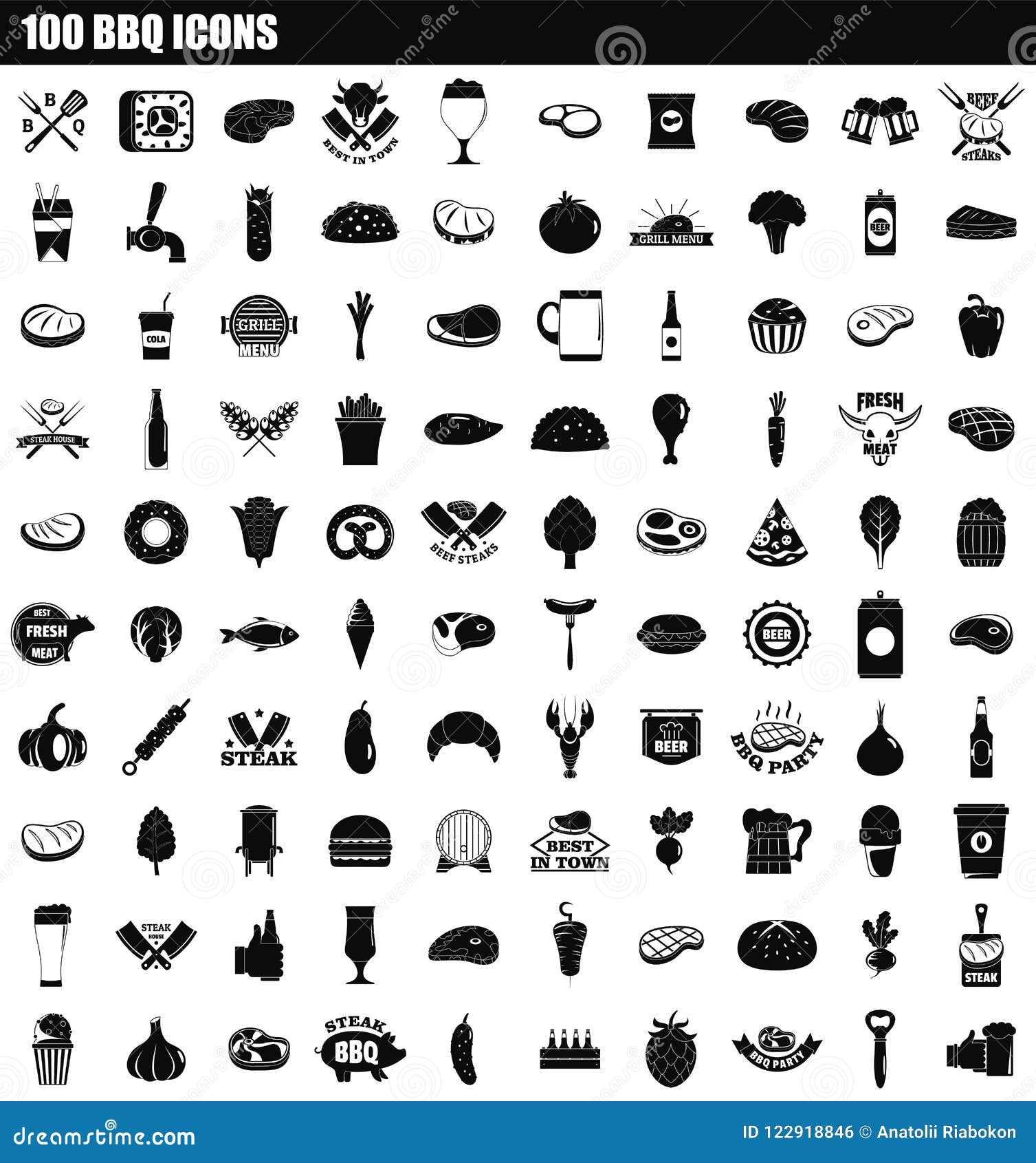 100 Bbq Icon Set, Simple Style Stock Vector - Illustration of fork ...