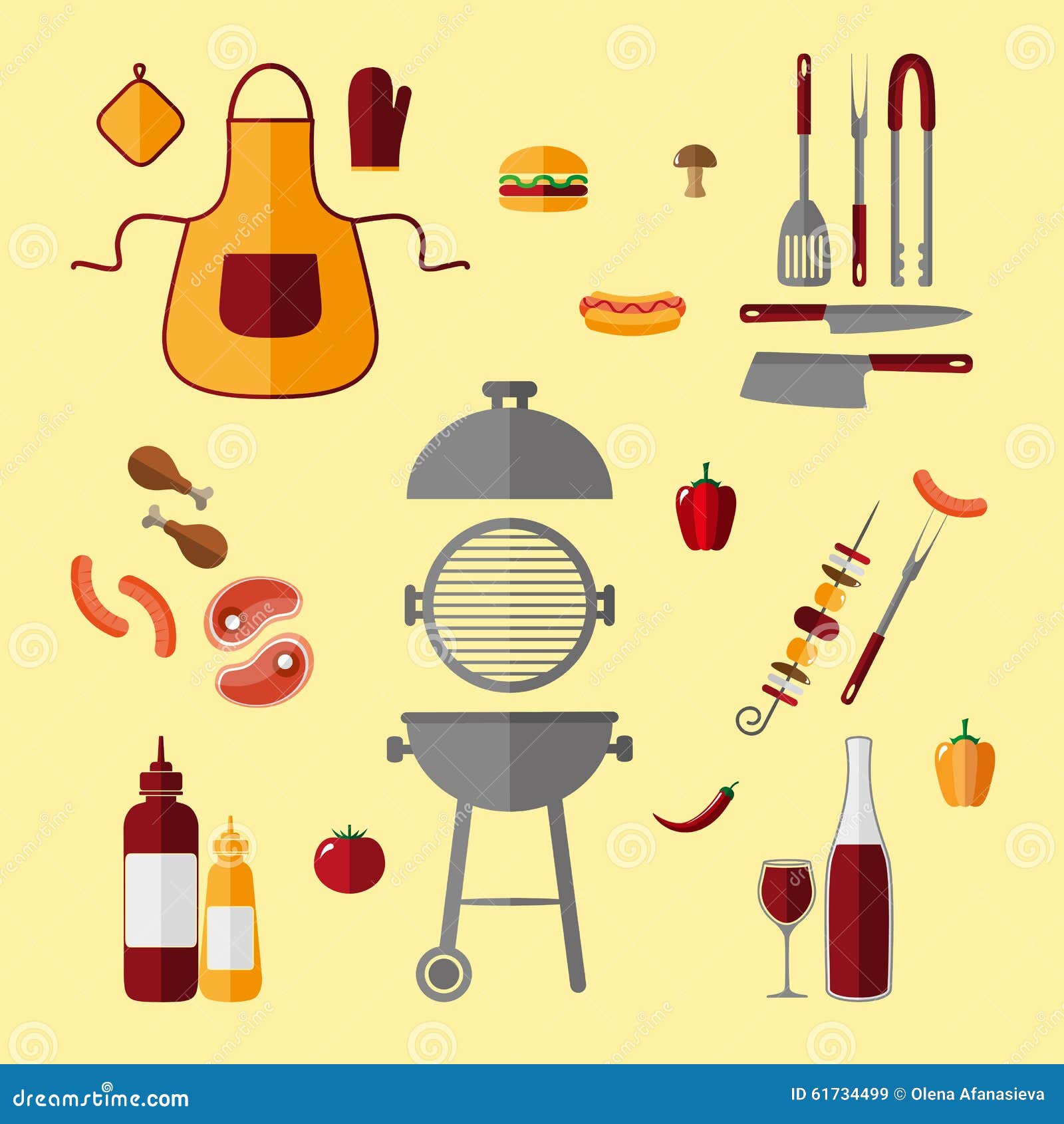 BBQ icon set stock vector. Illustration of wine, forceps - 61734499