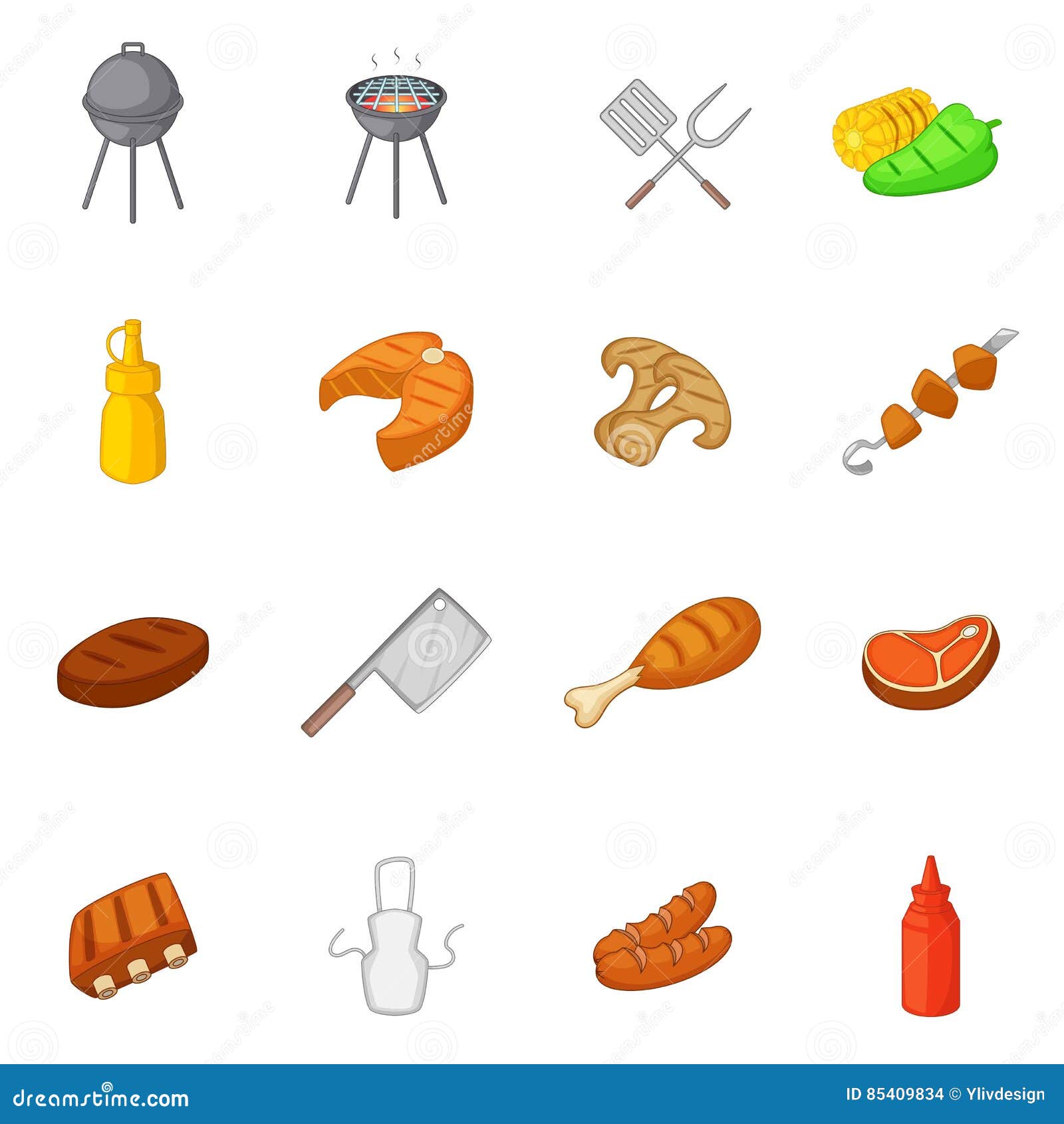 BBQ Icons Set, Cartoon Style Stock Vector - Illustration of cook ...