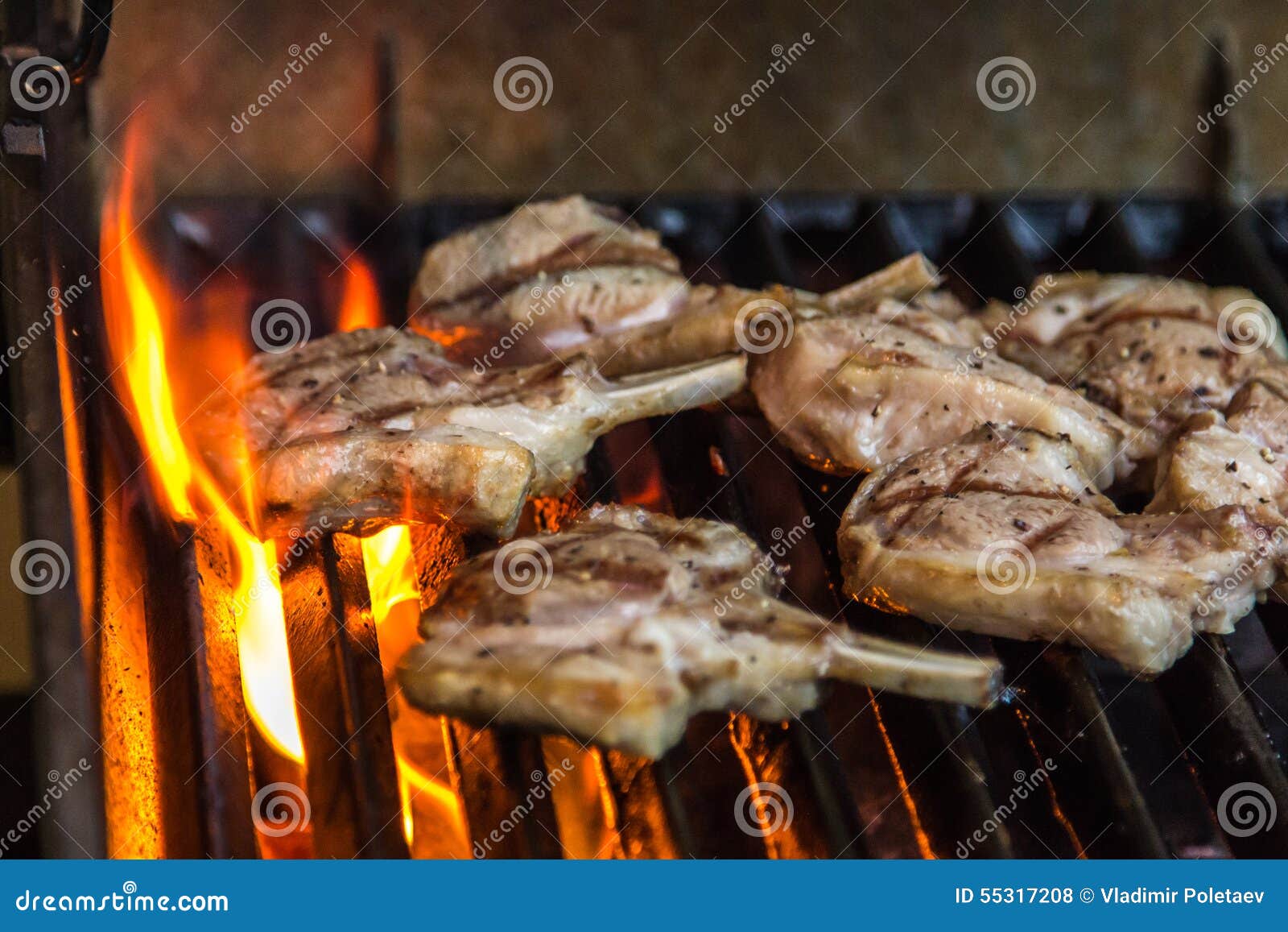 BBQ lamb rack stock photo. Image of fire, grill, meat - 55317208