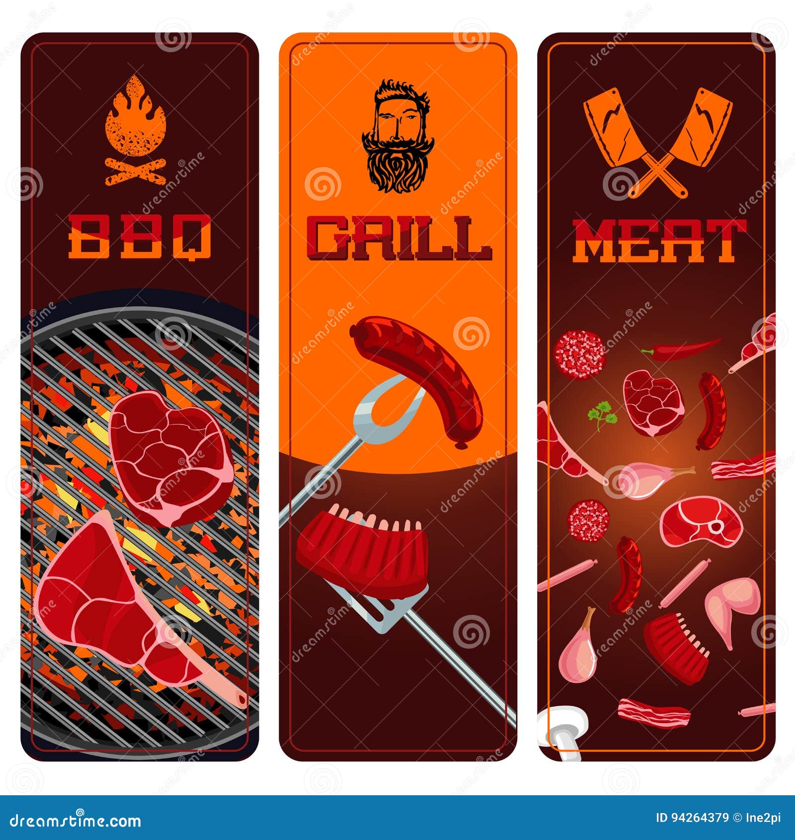 BBQ, Meat and Grill Vertical Banners Set. Barbeque Ingredients. Stock ...