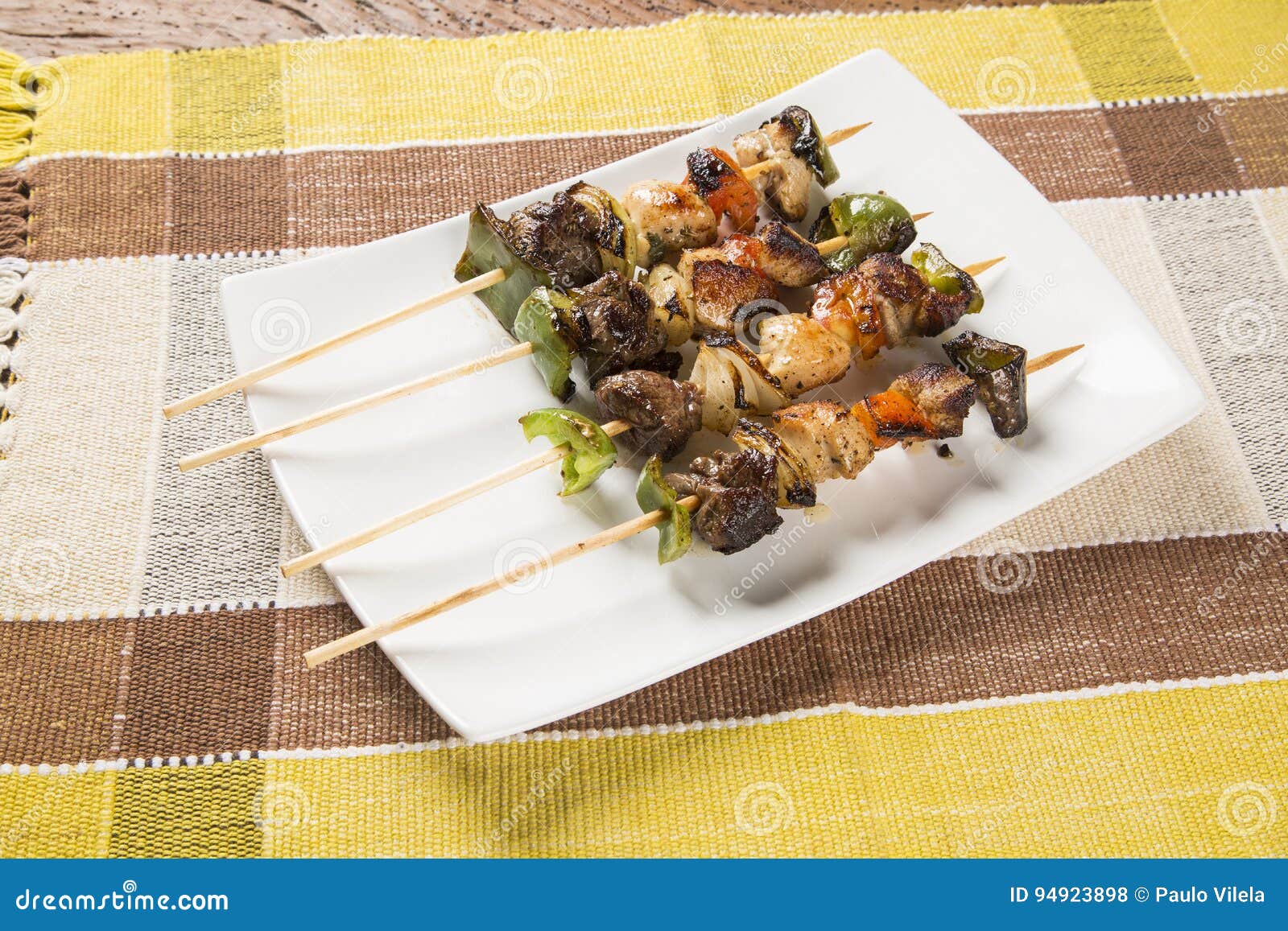 Bbq Meat on Sticks, Kebab Skewers with Vegetable Sticks Stock Photo ...