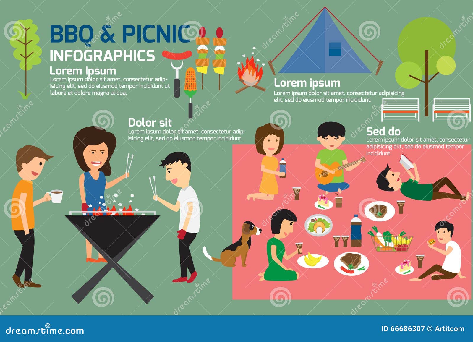BBQ Party and Picnic Infographics. Stock Vector - Illustration of fire ...